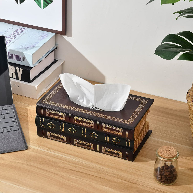 Alcott Hill® Retro Wooden Antique Book Tissue Box Cover Rectangular ...