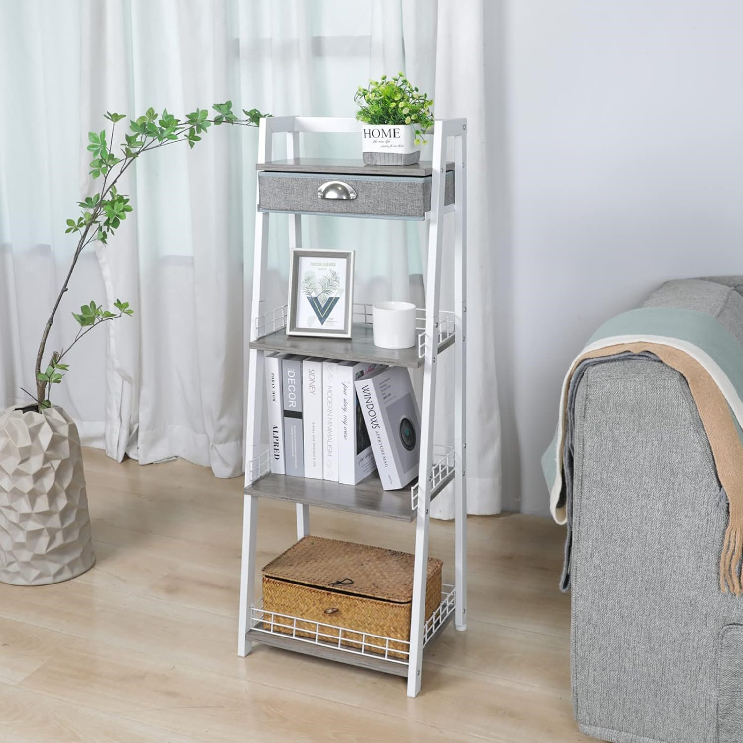 Hokku Designs 4-Tier Elegant Ladder Shelf, Bathroom Storage Shelf ...