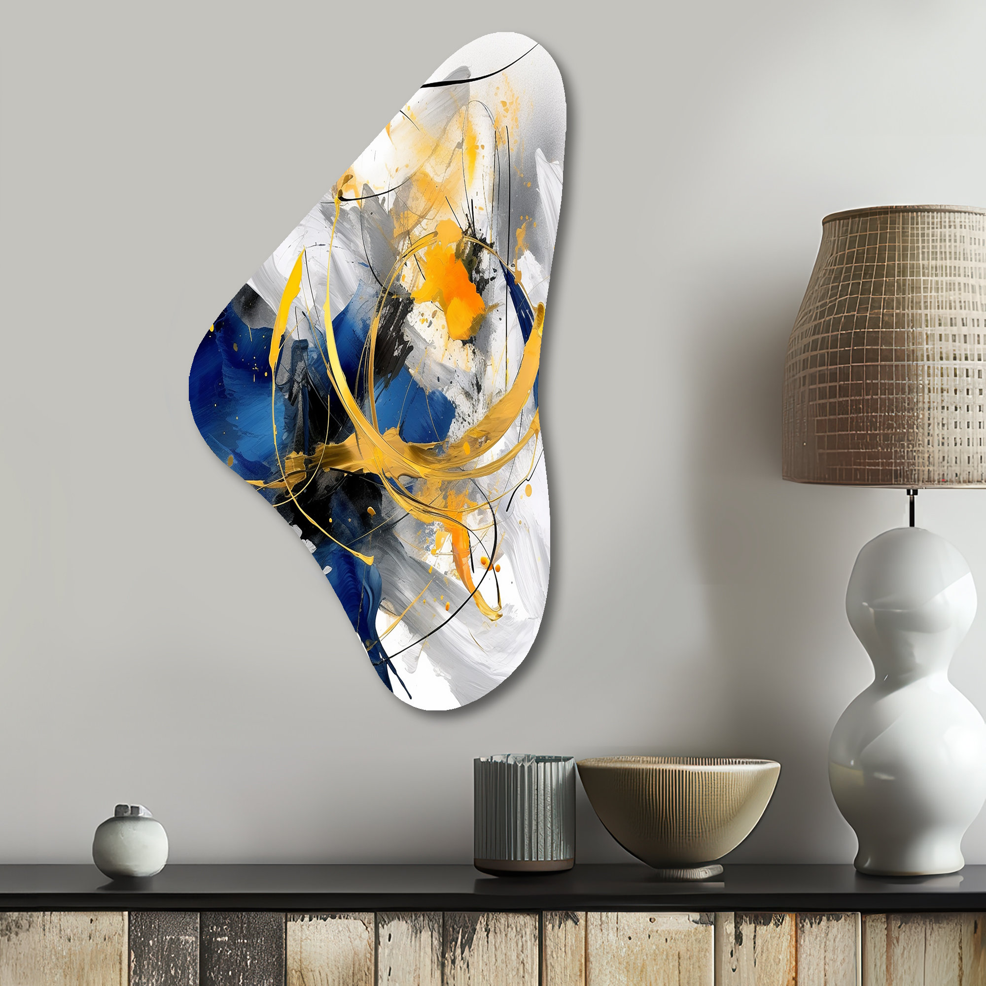 Design Art Dark Blue and Gold Strokes XIV - Fractals Asymmetrical Metal ...