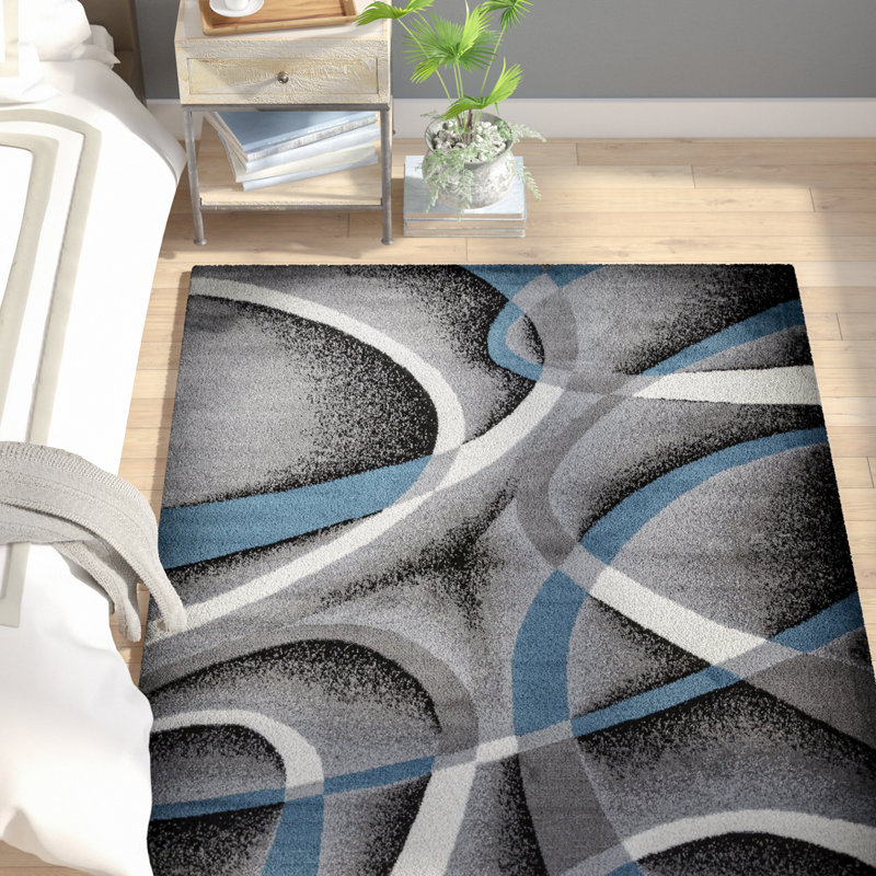 Ebern Designs Juelz Performance Gray/Blue/White Rug & Reviews | Wayfair