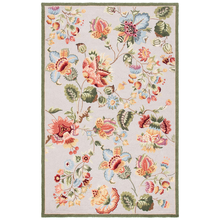 Lark Manor Hollander Floral Hand-Hooked Wool Sage Area Rug & Reviews ...