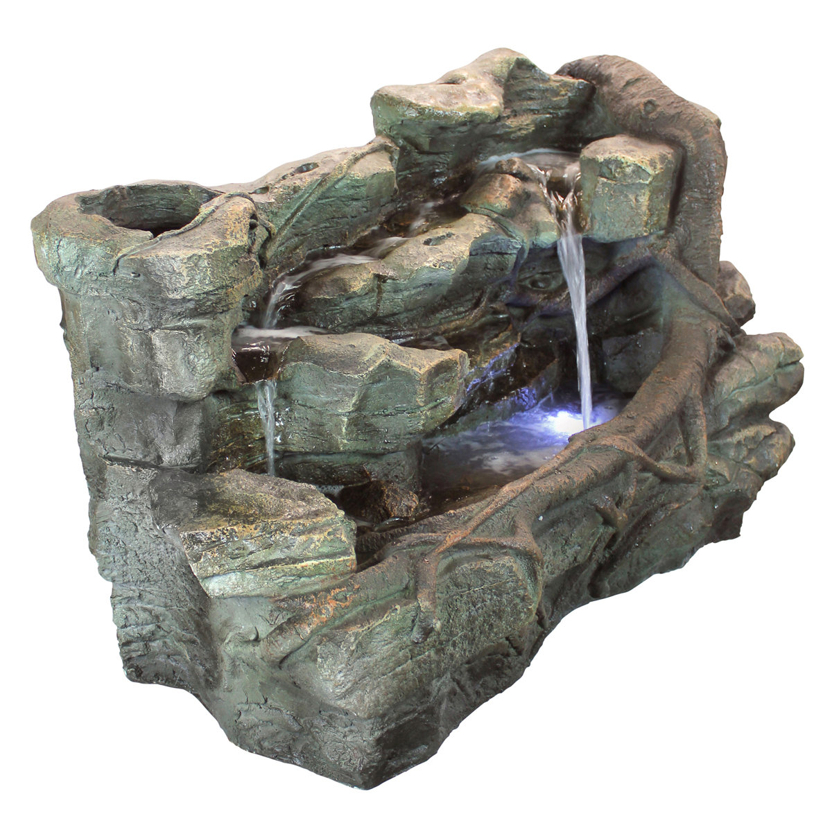 Millwood Pines Staggered Rock Canyon Cascading Fountain with LED Lights ...