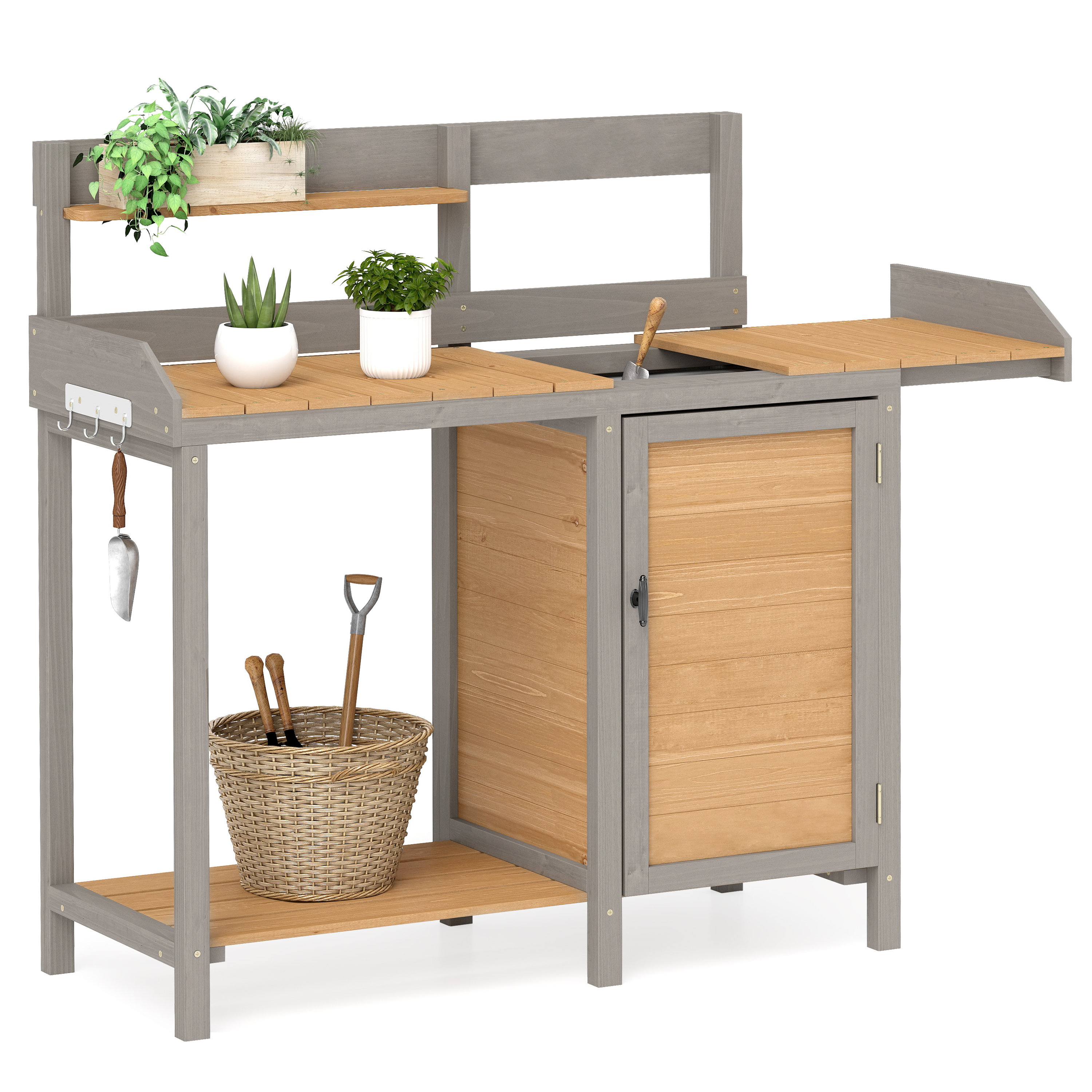 Lark Manor Outdoor Potting Bench With Storage Cabinet, Wood Workstation ...