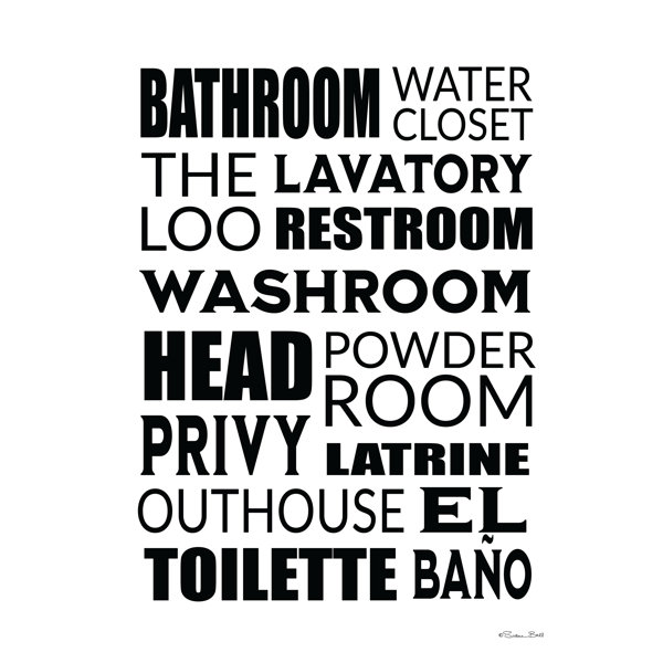 Trinx Bathroom Words On Canvas by Susan Ball Print | Wayfair