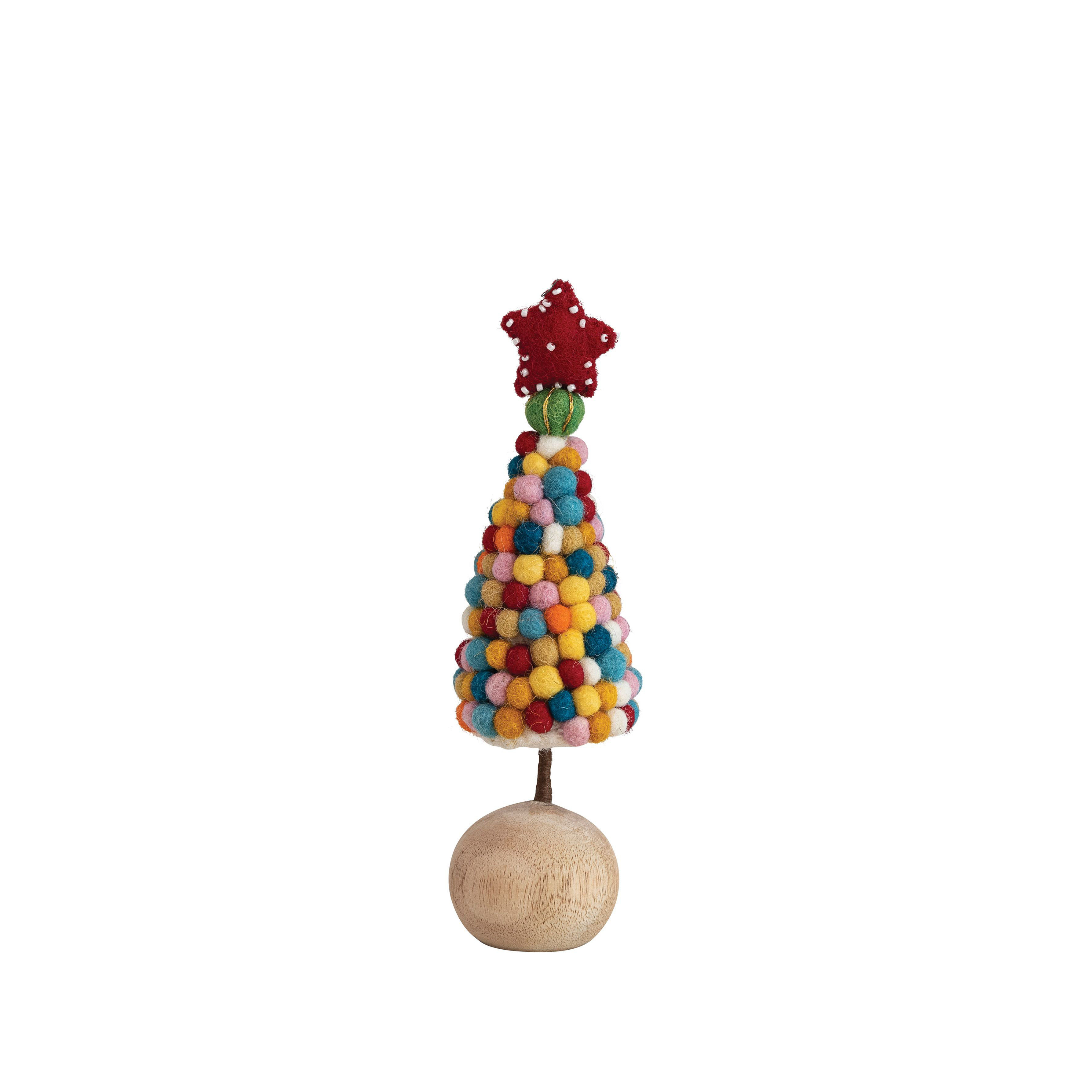 The Holiday Aisle® Handmade Wool Felt Pom Pom Tree With Beaded Star And ...