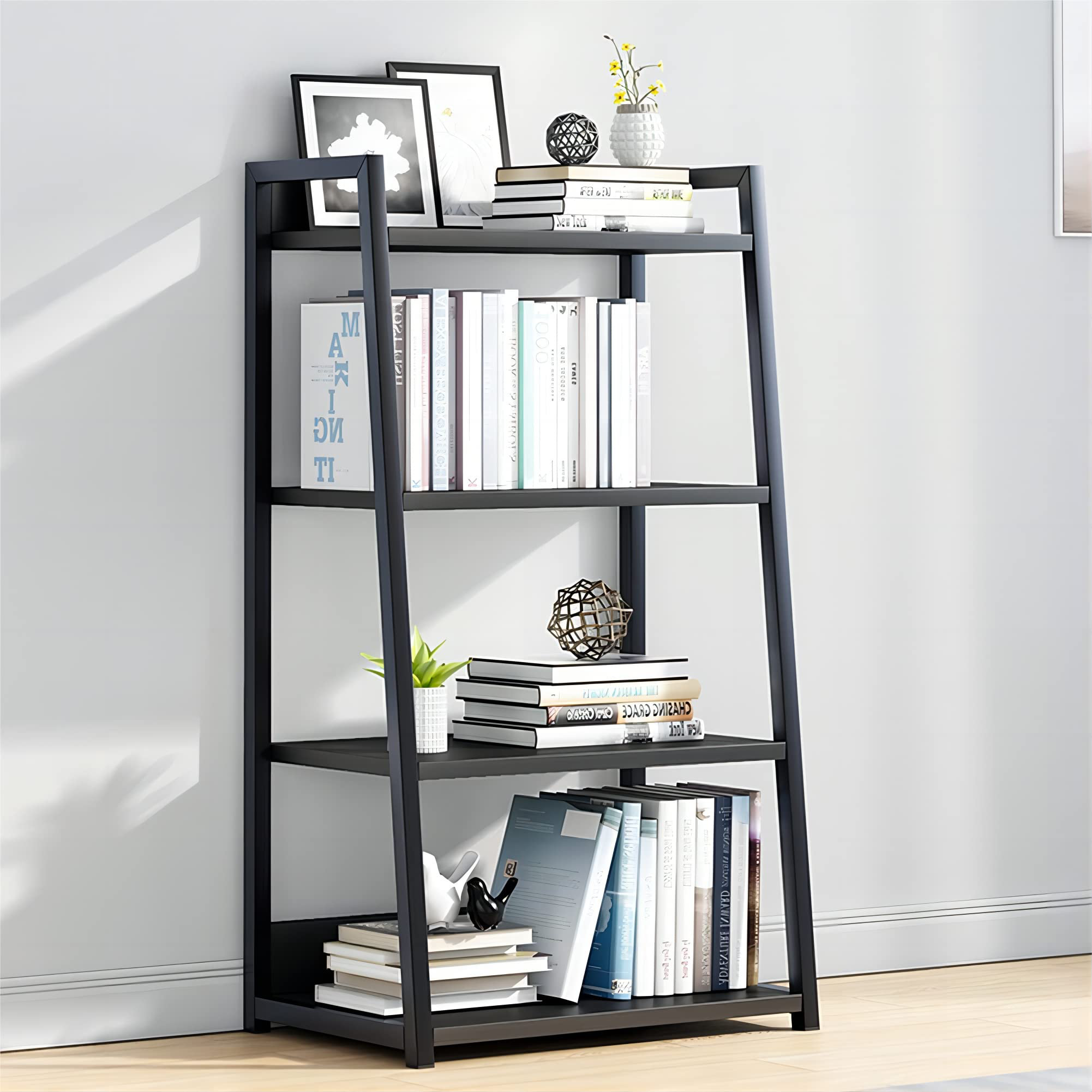 17 Stories 4-Tier Open Bookshelf - Steel And Wood Display Rack, 50 Cm ...