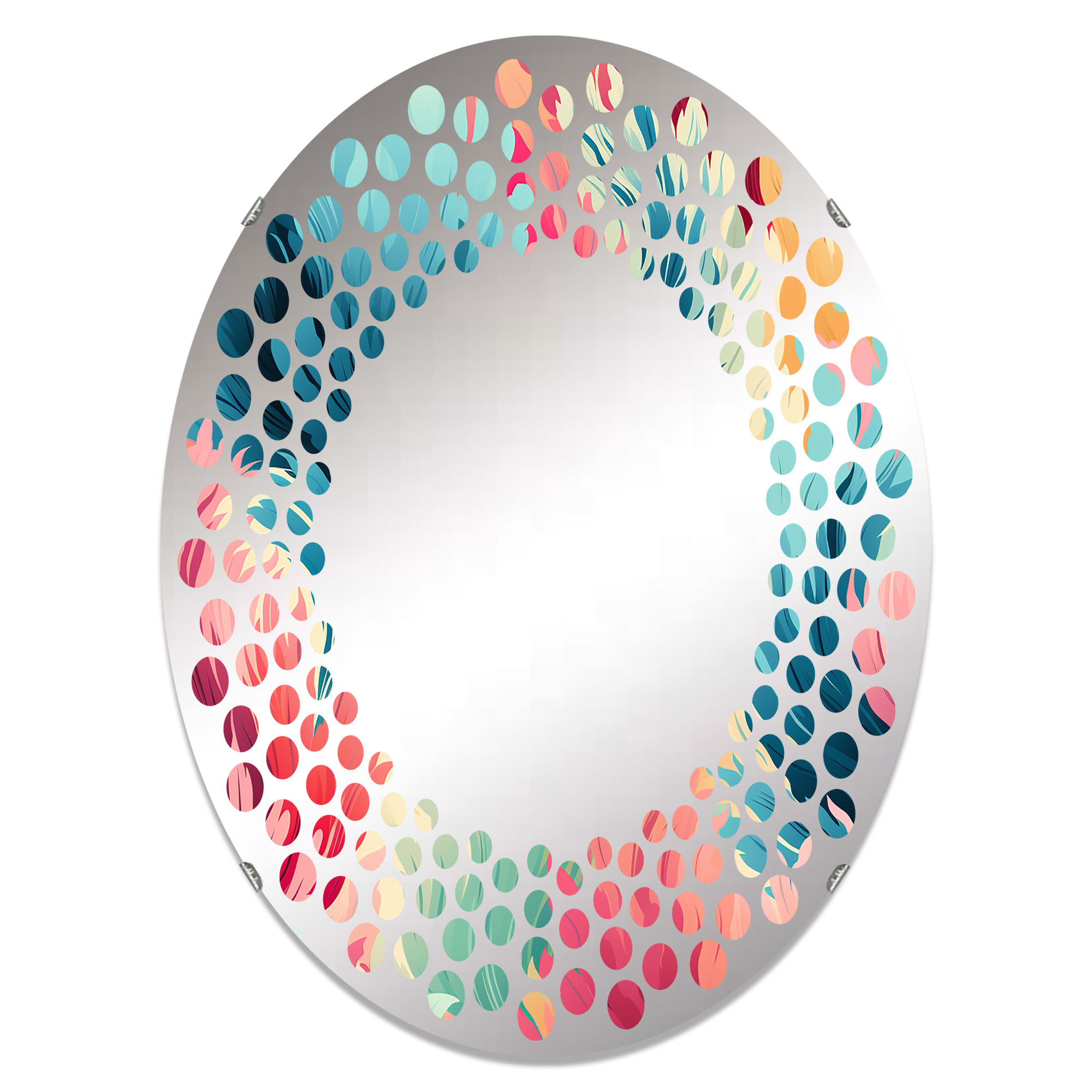 Design Art Colorful Boho Ikat Whirl Spirit - Polka Dot Wall Mirror Oval ...
