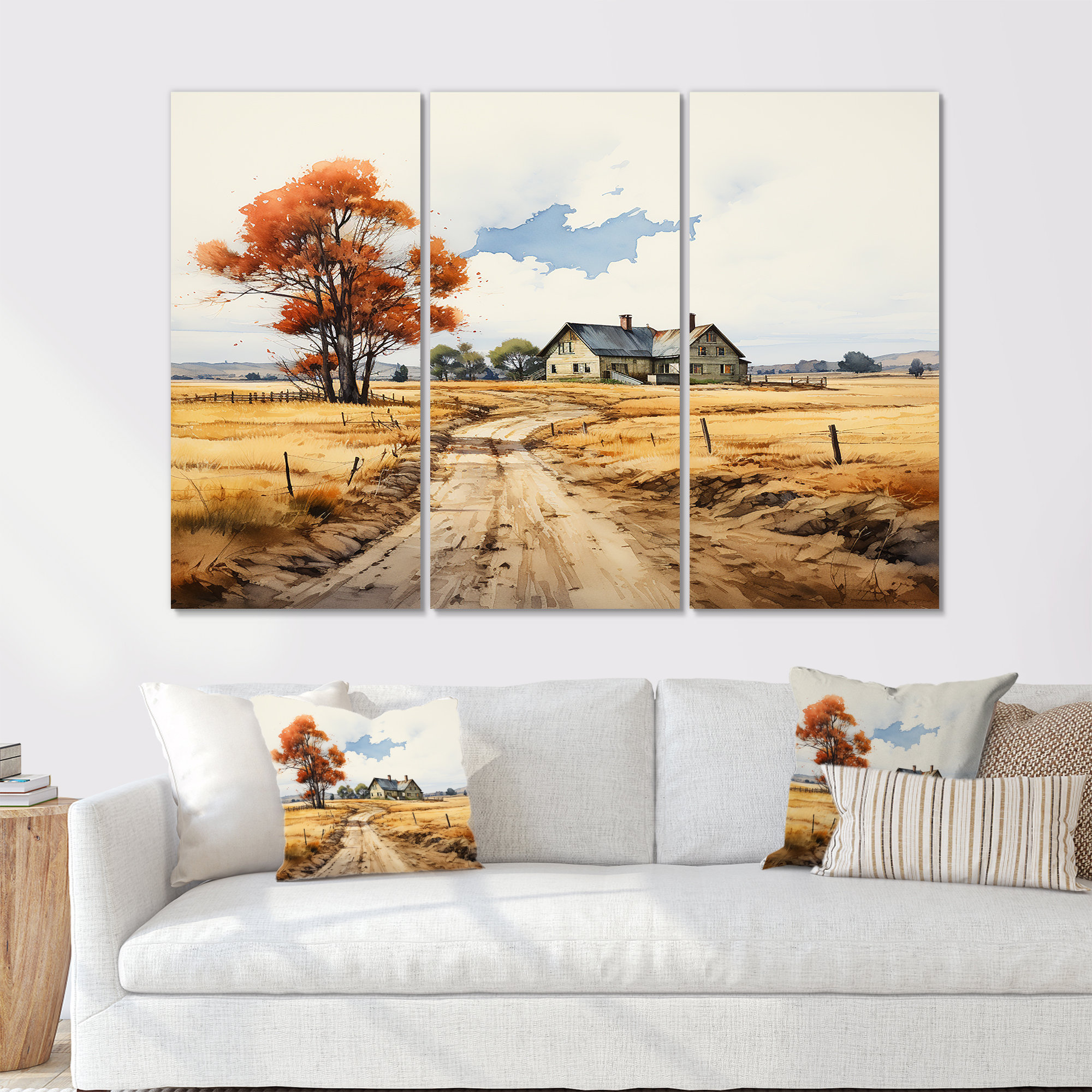 August Grove® Rustic Country House Autumn Road - Landscape Wall Art ...