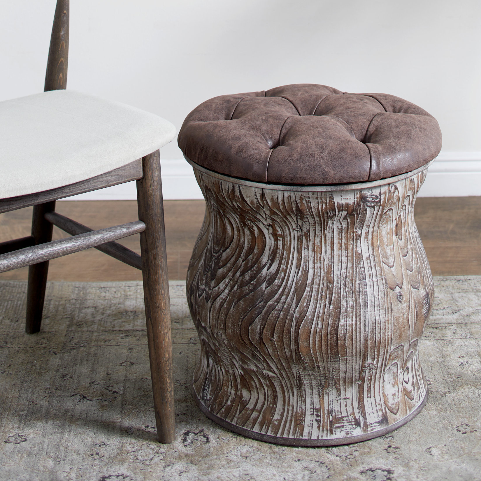 Gracie Oaks Tolleson Wood Storage Stool with Tufted Seat & Reviews ...
