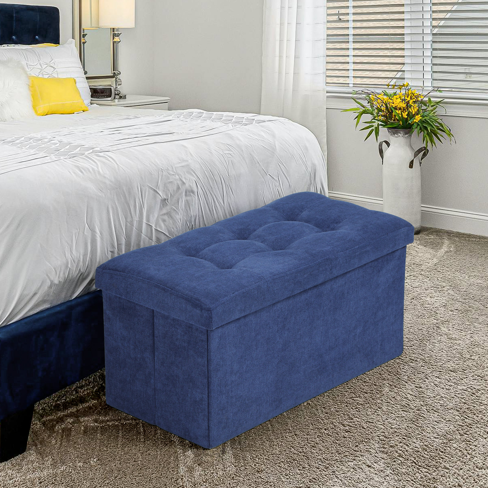 Winston Porter 30" Collapsible Storage Ottoman Bench, Cotton-Linen ...