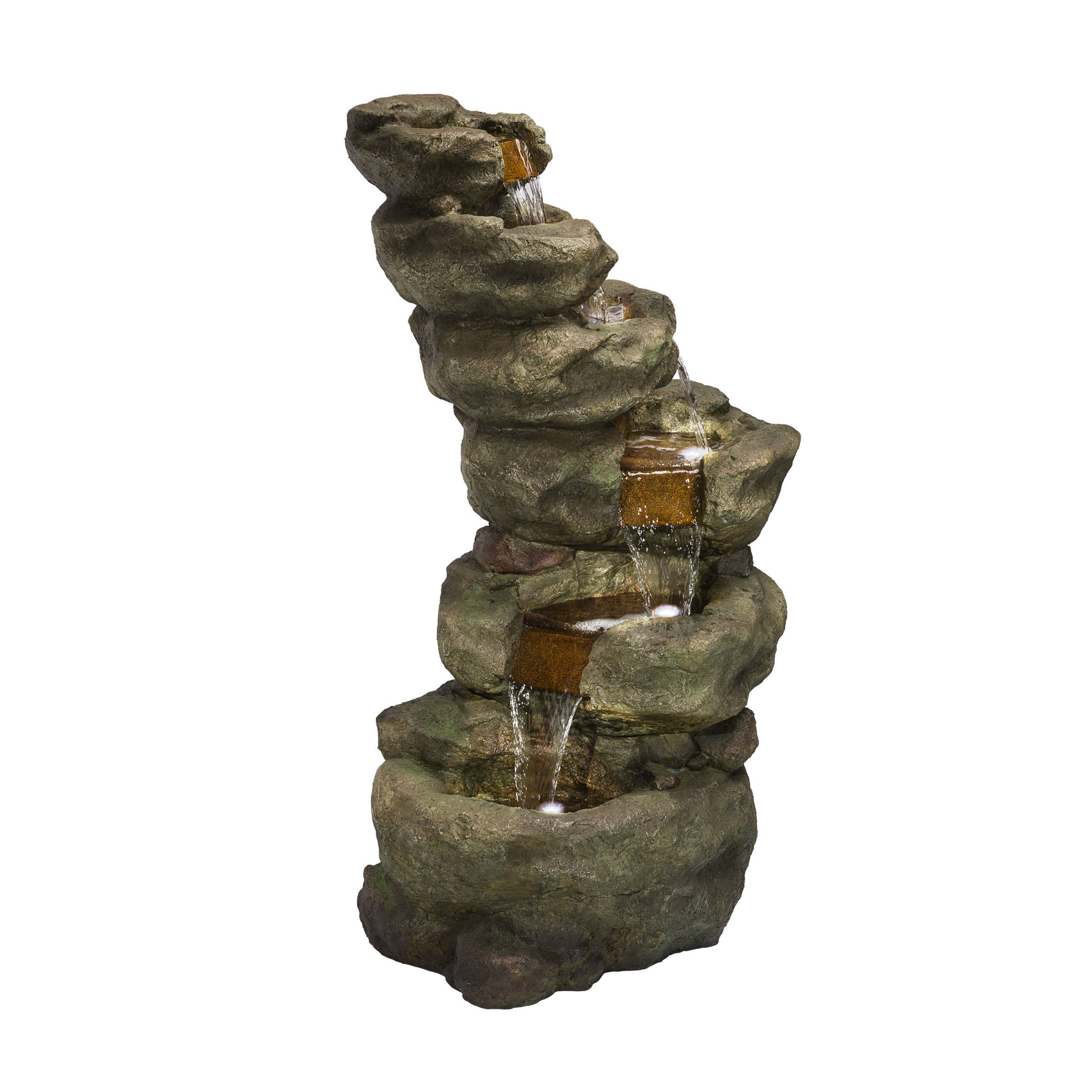 One Allium Way® 48" Multi-tier Rock Waterfall Fountain With Cool White ...