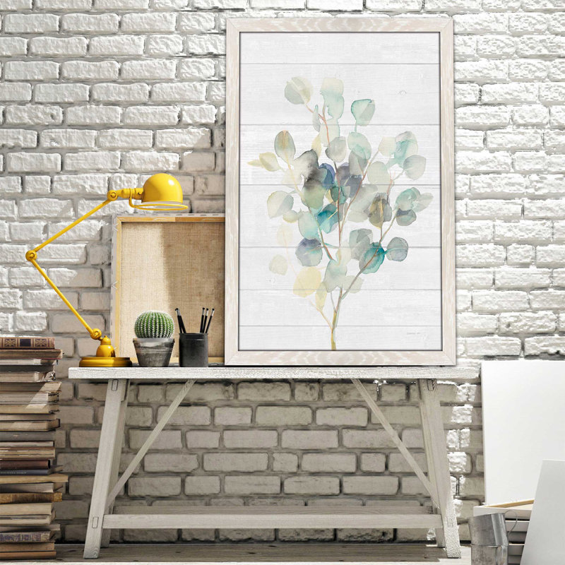 Gracie Oaks 'Eucalyptus III on Shiplap' Framed Watercolor Painting ...