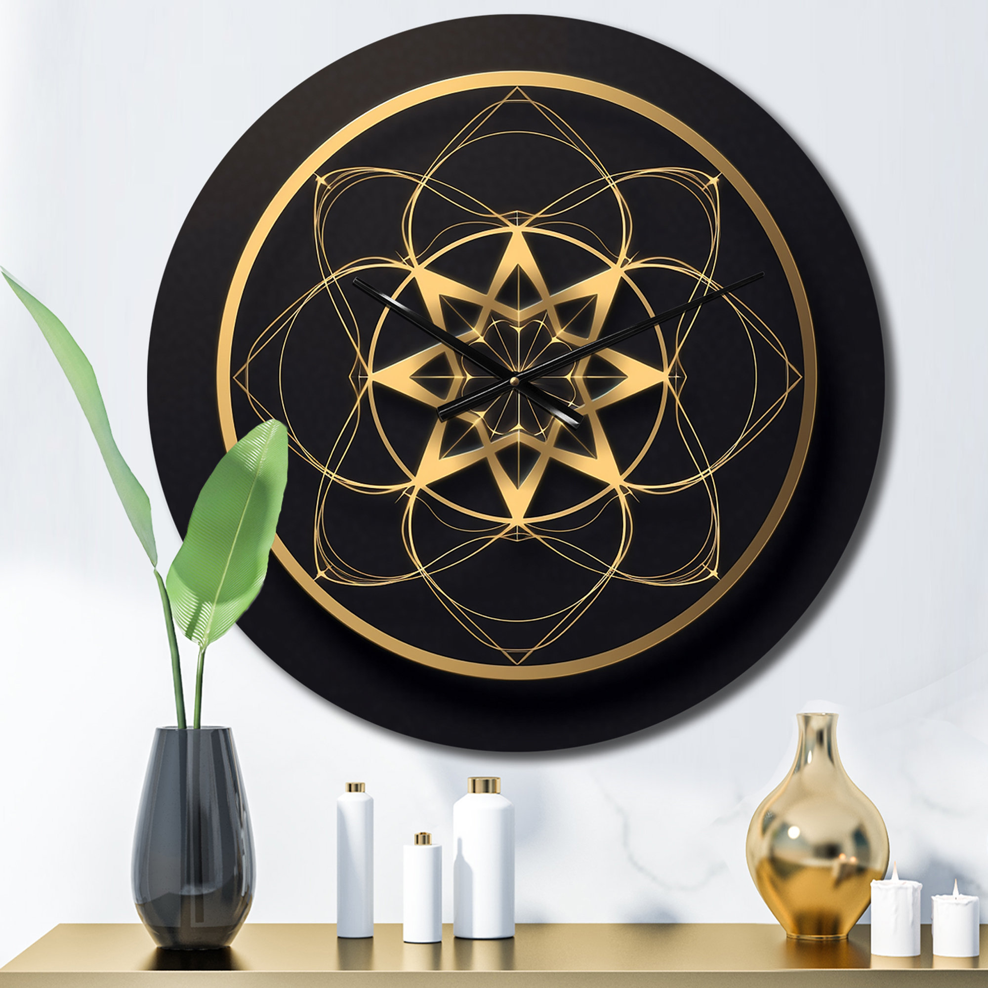 Design Art Sacred Geometry Seal In Gold On Black IV - Modern Geometric ...