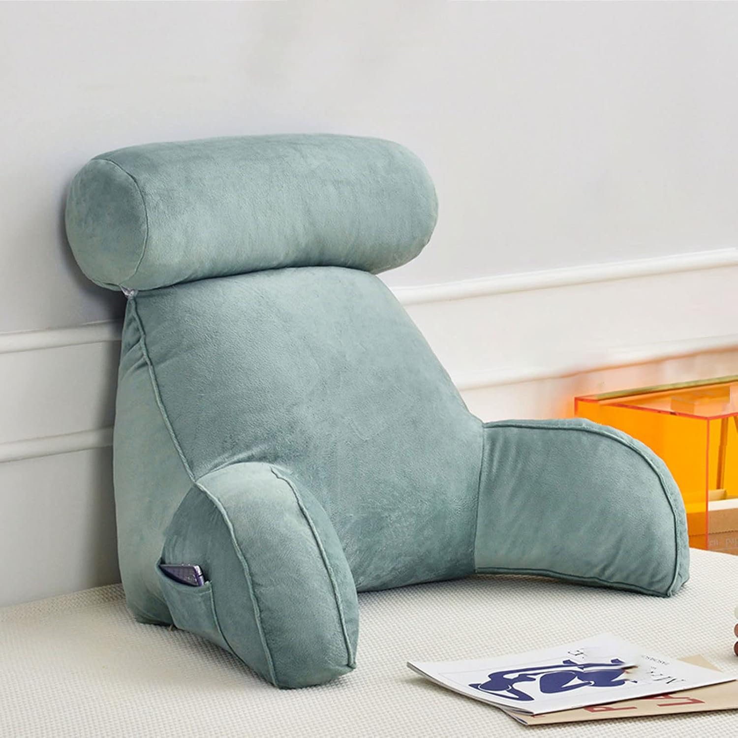 ColourTree Crystal Velvet Reading Pillow with Arm and Round Cushion ...
