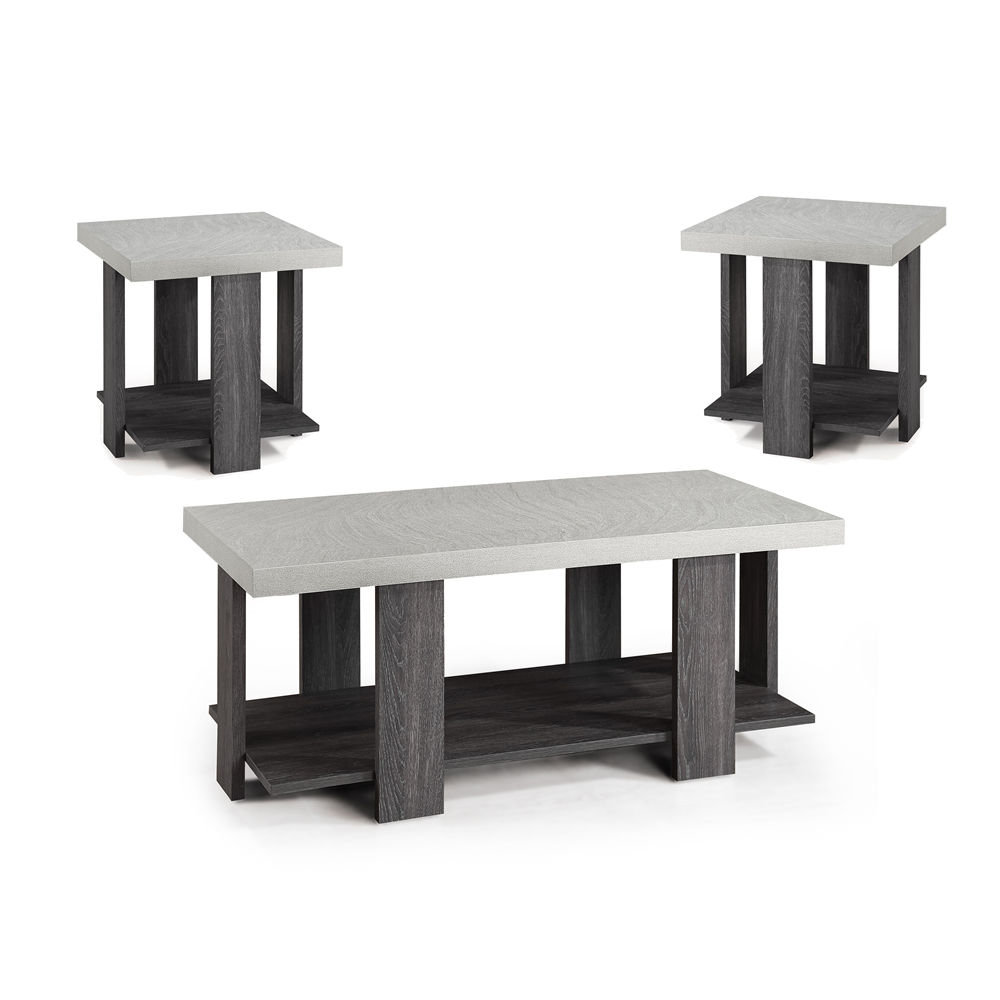 Latitude Run® Gray 3-Piece Cocktail Set Wooden Table Top Coffee Table and Two Matching End ...