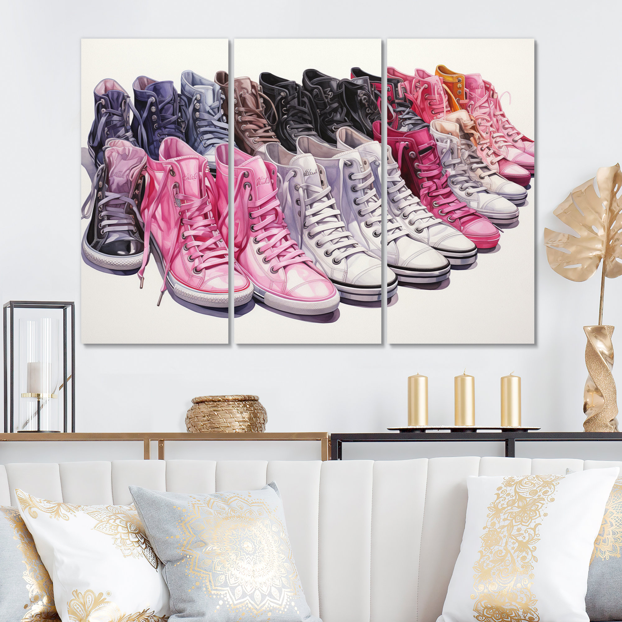 Winston Porter Fashion Pink Sneakers Obsession IV On Canvas 3 Pieces ...
