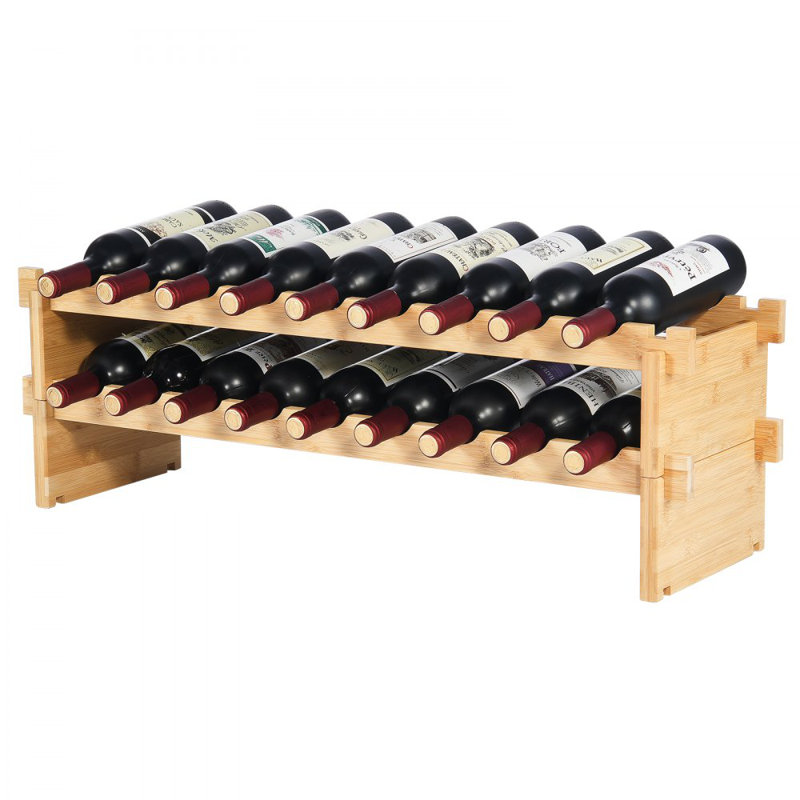Ebern Designs 18 Bottle Stackable Modular Wine Rack Bamboo Wood Display ...