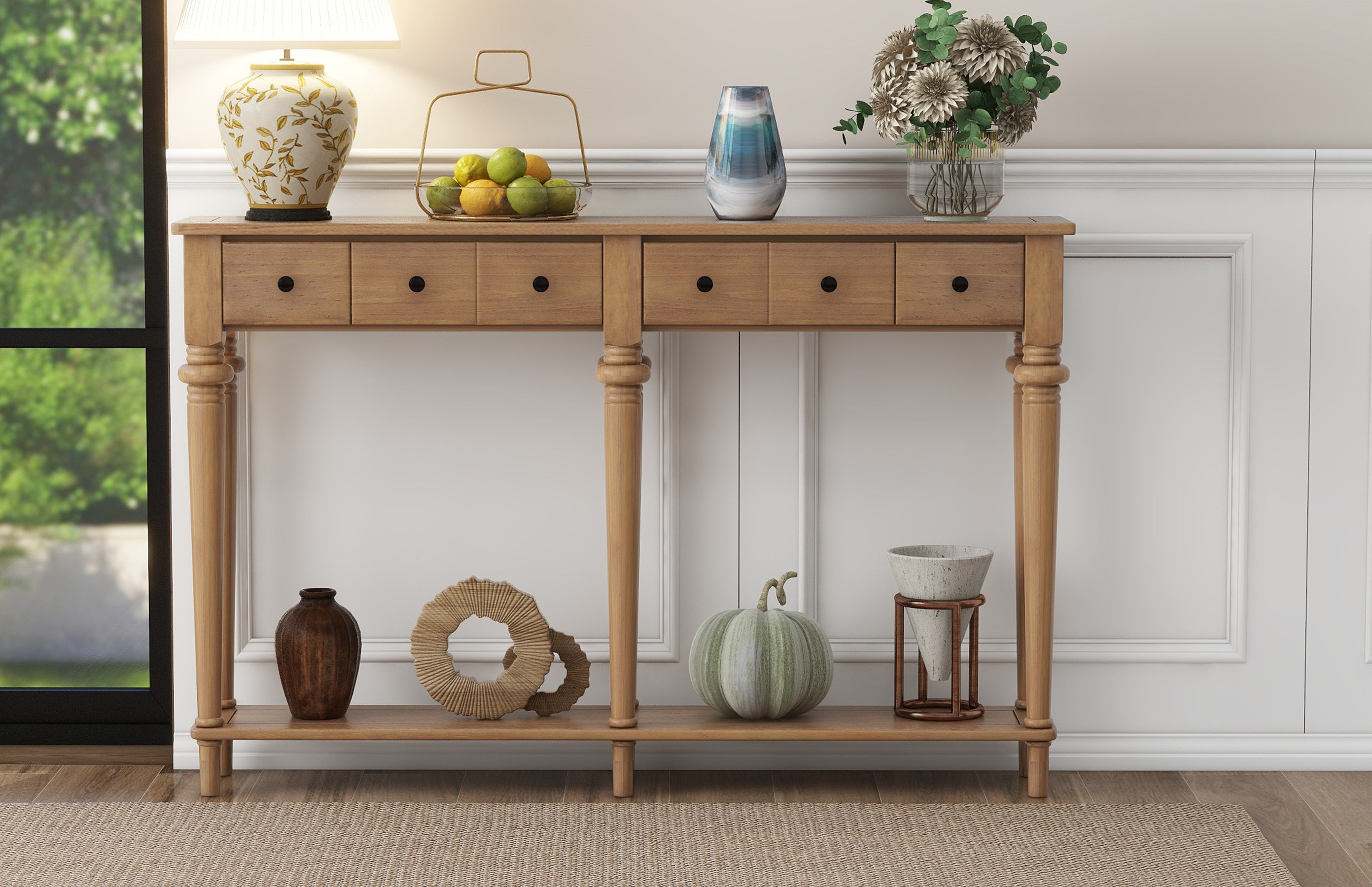 Red Barrel Studio® TREXM Retro Console Table with 3 Drawers and Open ...