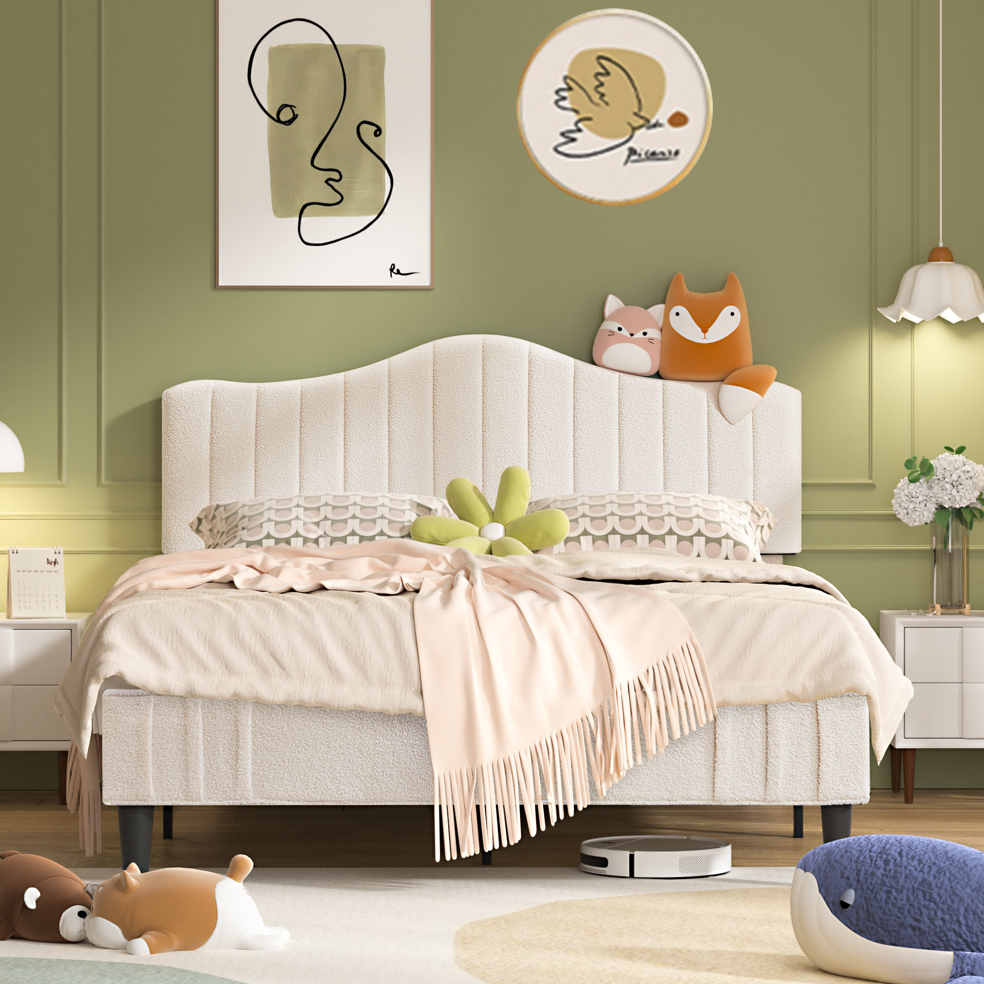 Lark Manor Alair Platform Bed Frame With Adjustable Sheepskin Fabric ...