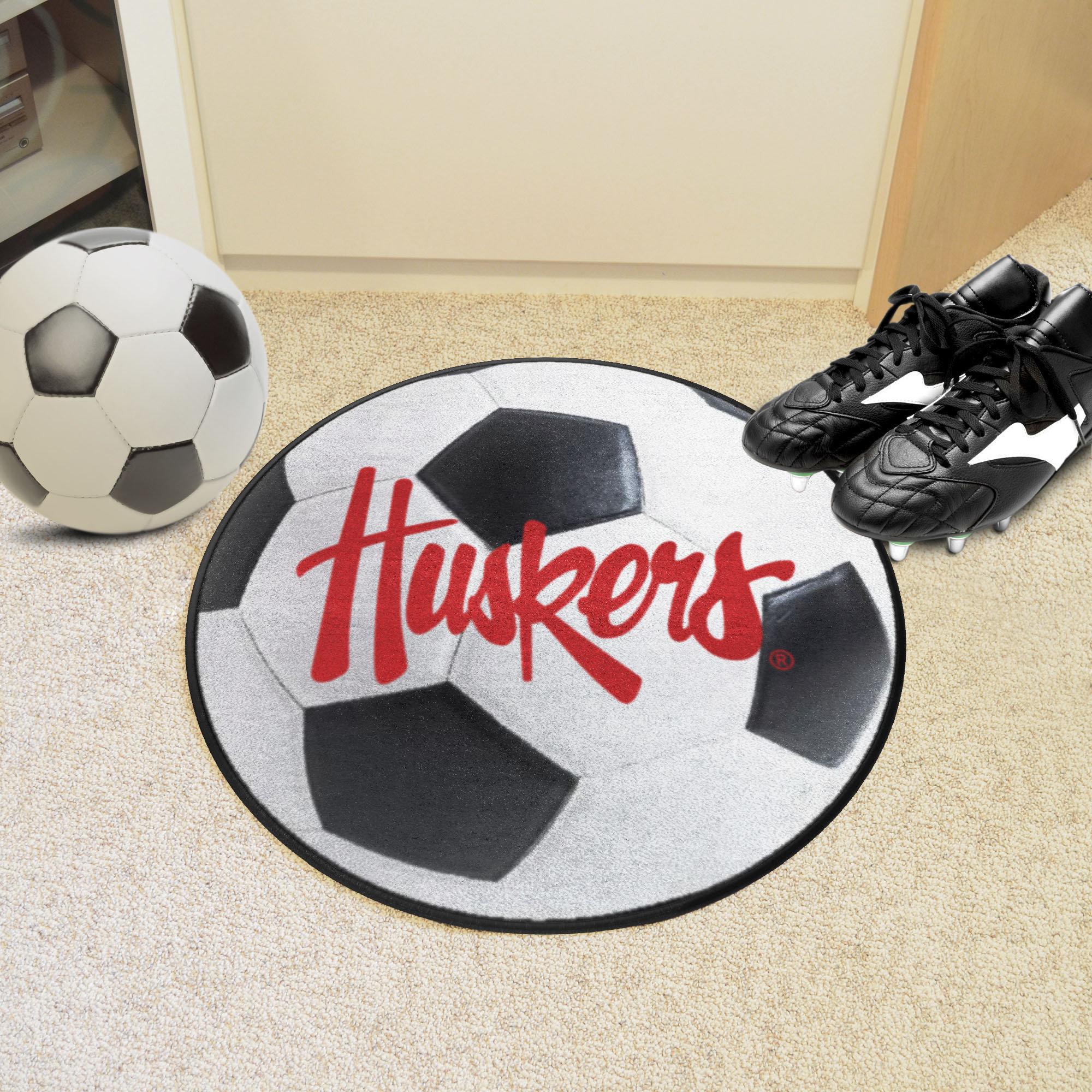 FANMATS Nebraska Cornhuskers Soccer Ball 27" x 27" Non-Slip Indoor Door ...