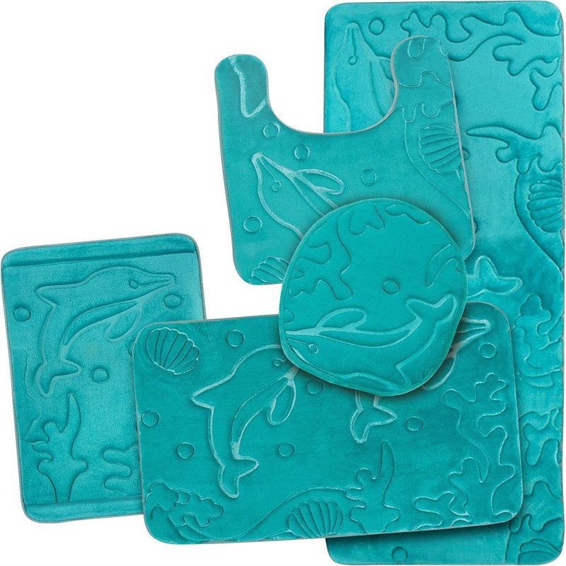 Latitude Run® Teal Bathroom Rug Set 5 Piece, Machine Washable | Wayfair