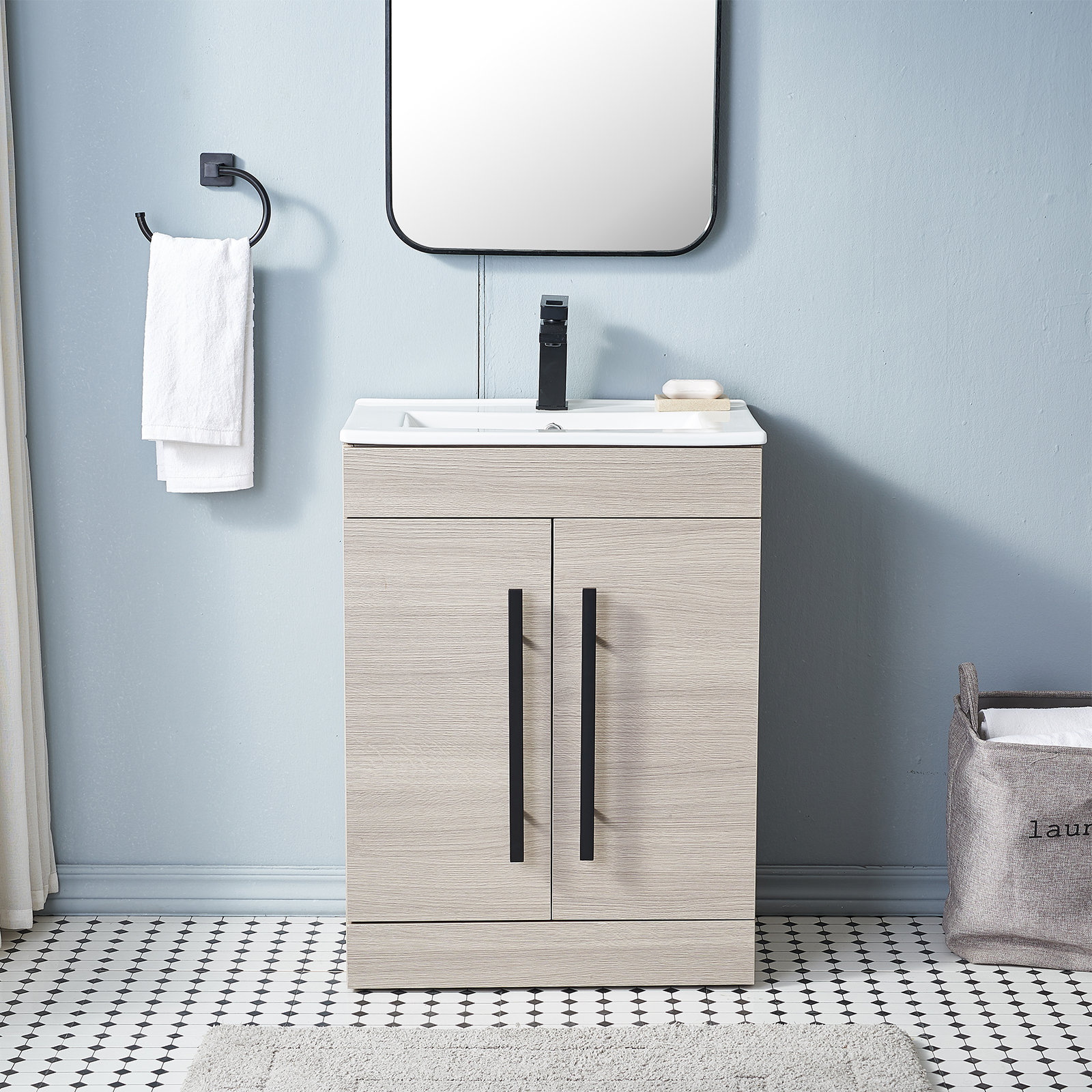 Ebern Designs Irmiya 24" Light Gray Modern Free-Standing 2-Door Single ...