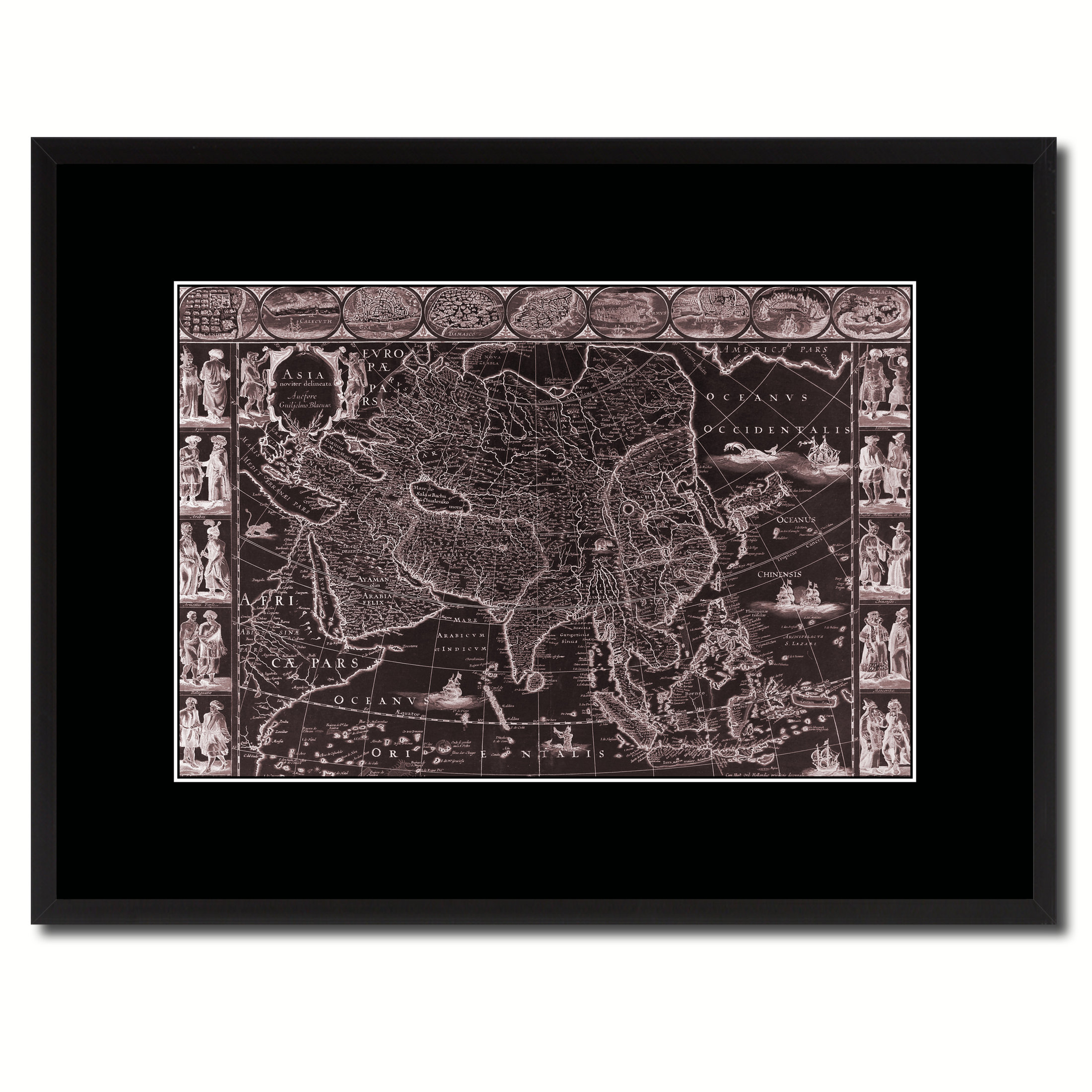 17 Stories Asia Vintage Vivid Sepia Map Print On Canvas With Black ...