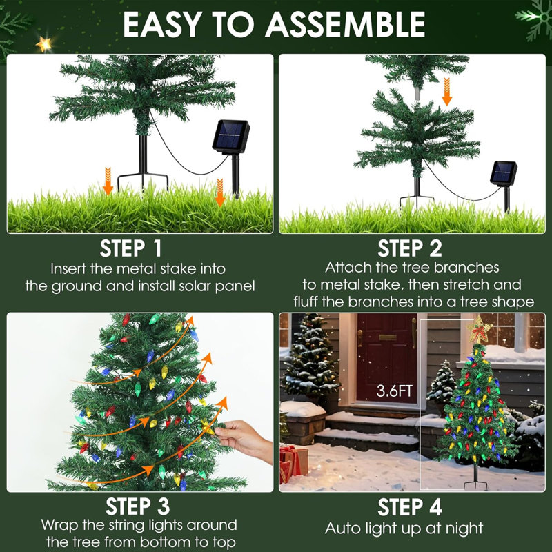 The Holiday Aisle® Solar Powered Xmas Tree Lights Outdoor Waterproof 2 ...