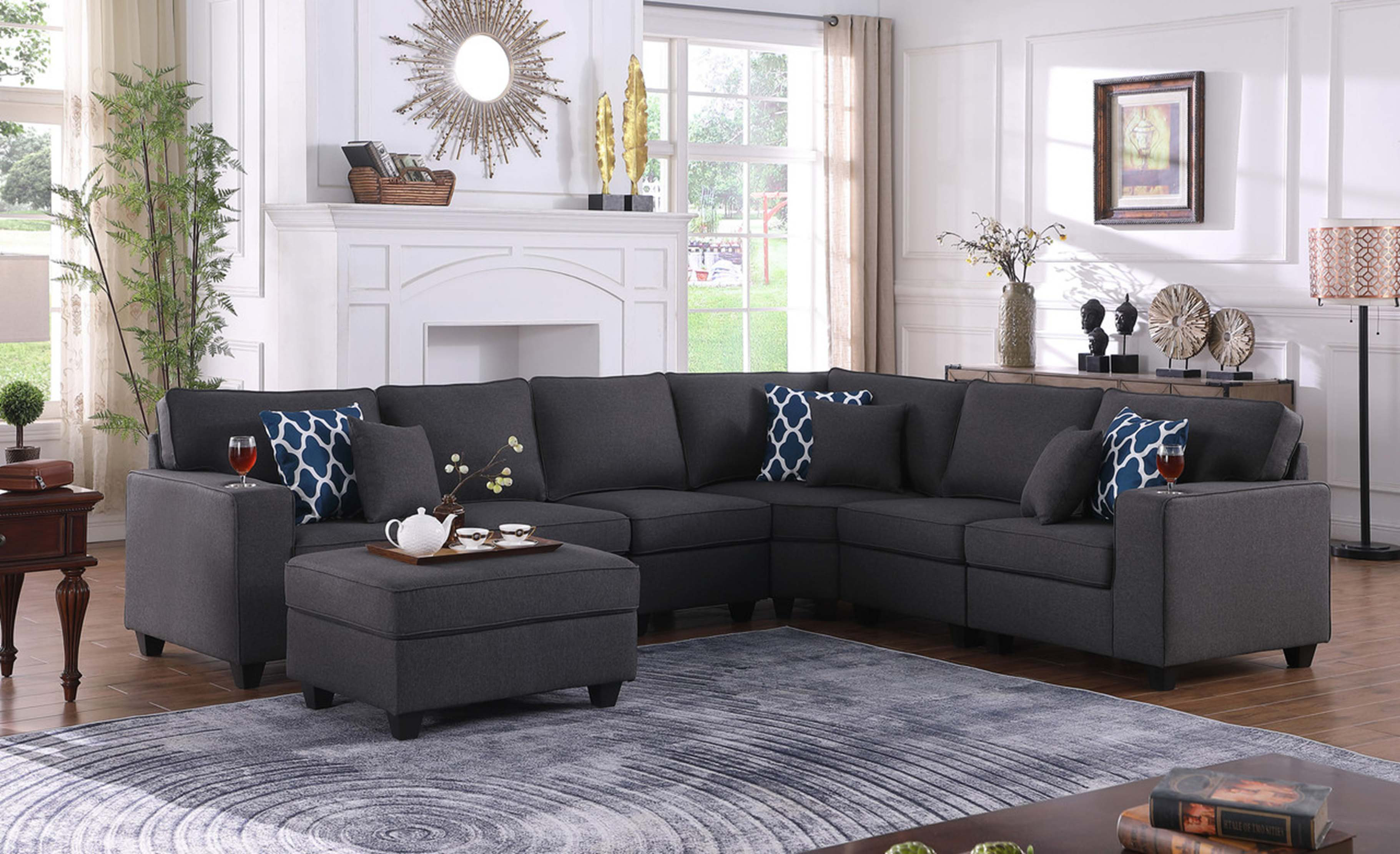Latitude Run® Cooper 125" Linen 7Pc Reversible L-Shape Sectionals Sofa ...