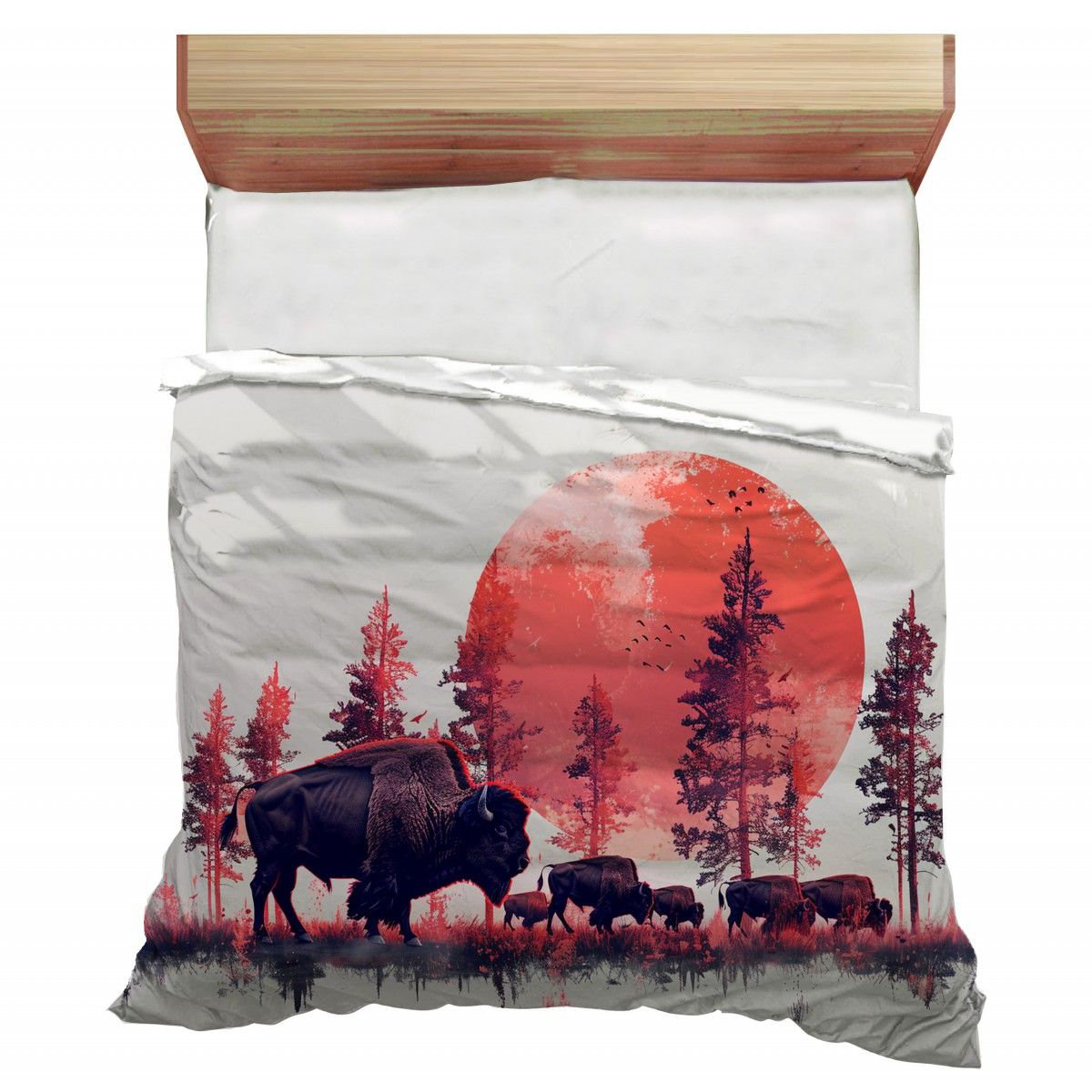 VisionDecor Bison herd Bedding Nature Comforter Sunset silhouette | Wayfair