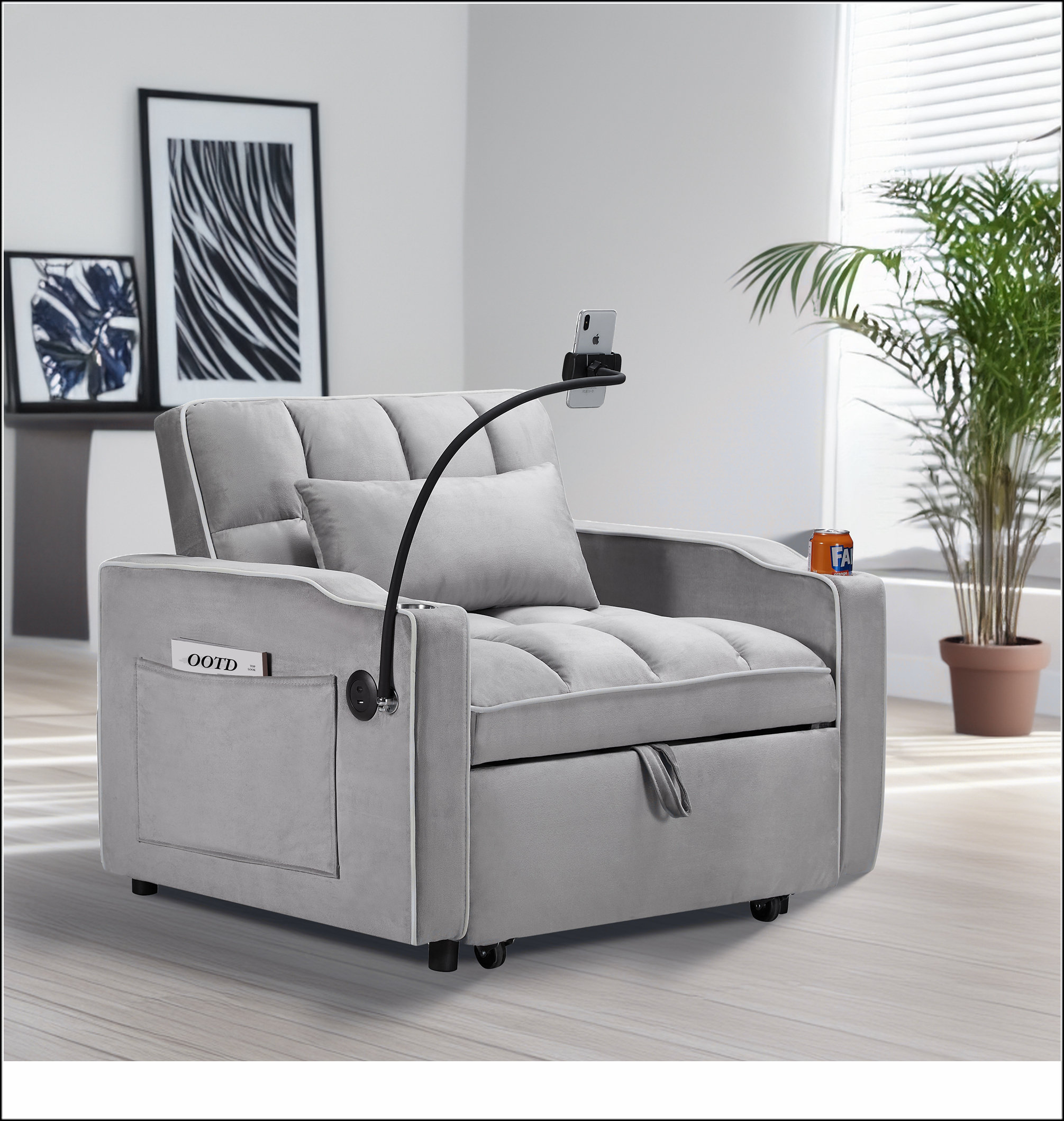 Dakota Fields Convertible Sleeper Chair Sofa Bed Adjustable Pull Out ...