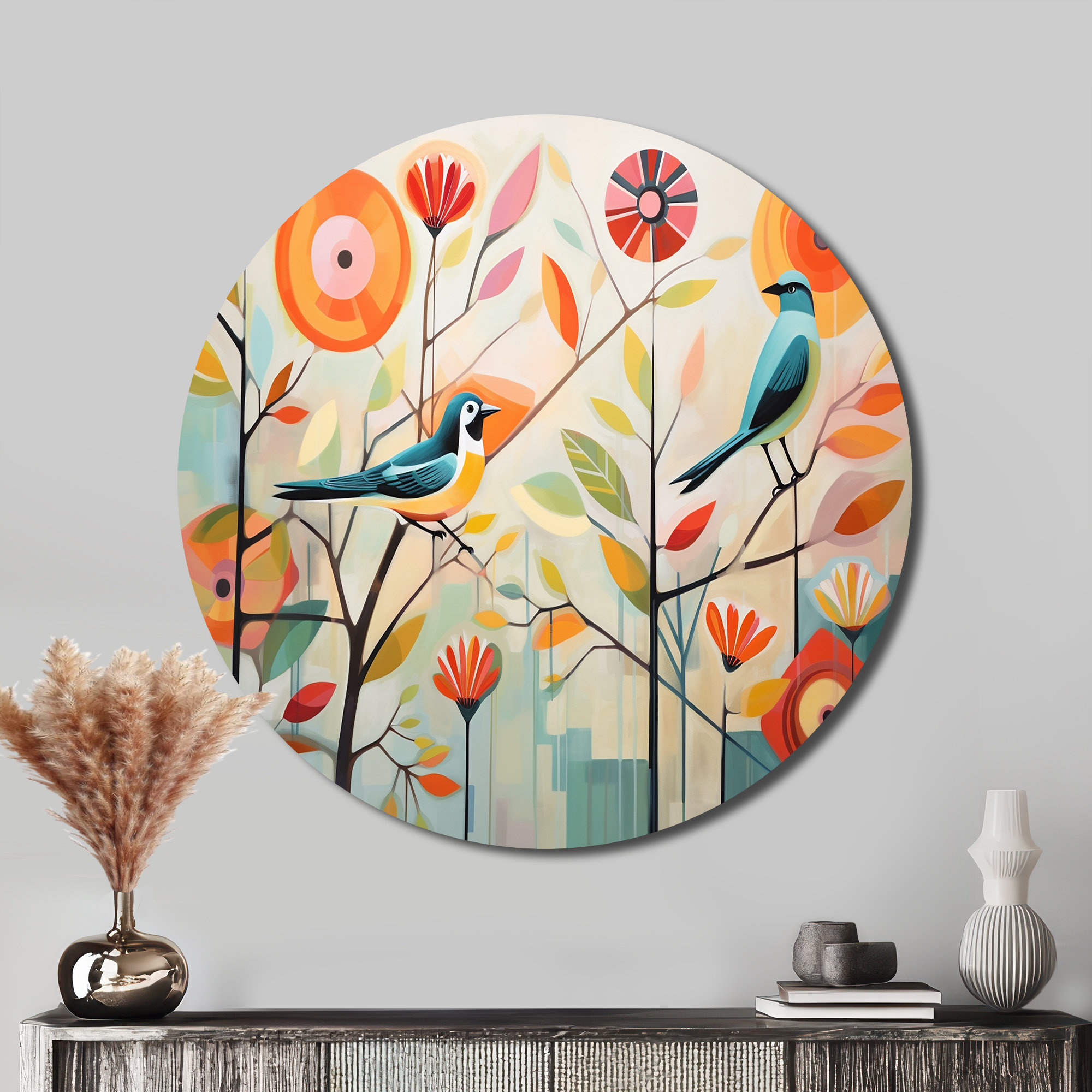 Design Art Green Mid Century Mod Nature IV - Abstract Round Metal Decor ...