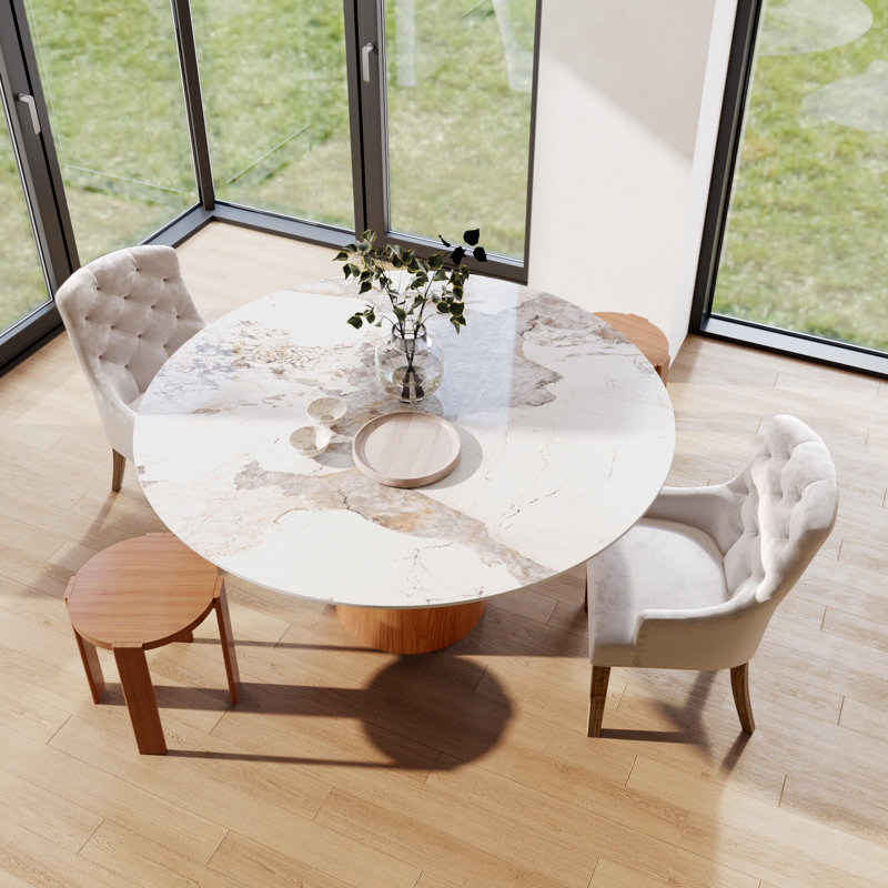 Brayden Studio® Modern Round Dining Table Solid Wood Pedestal Kitchen ...