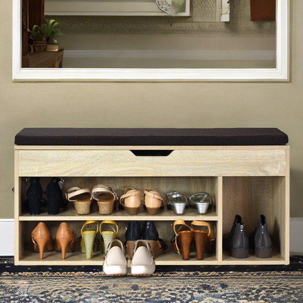Latitude Run 103CM Wide Shoe Bench Storage Bench With Cushioned Seat ...