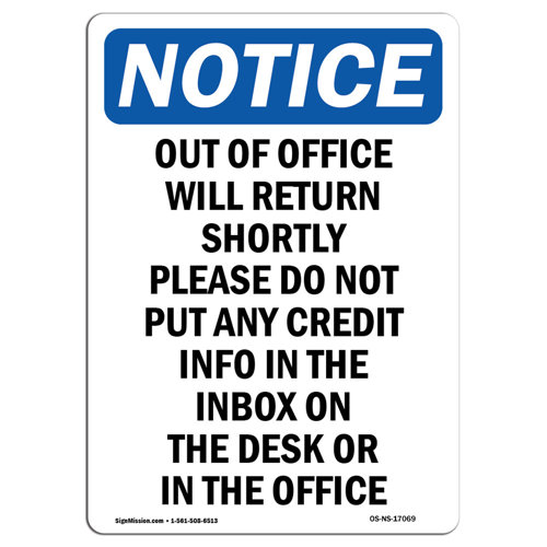SignMission Out of Office Will Return Shortly Sign | Wayfair
