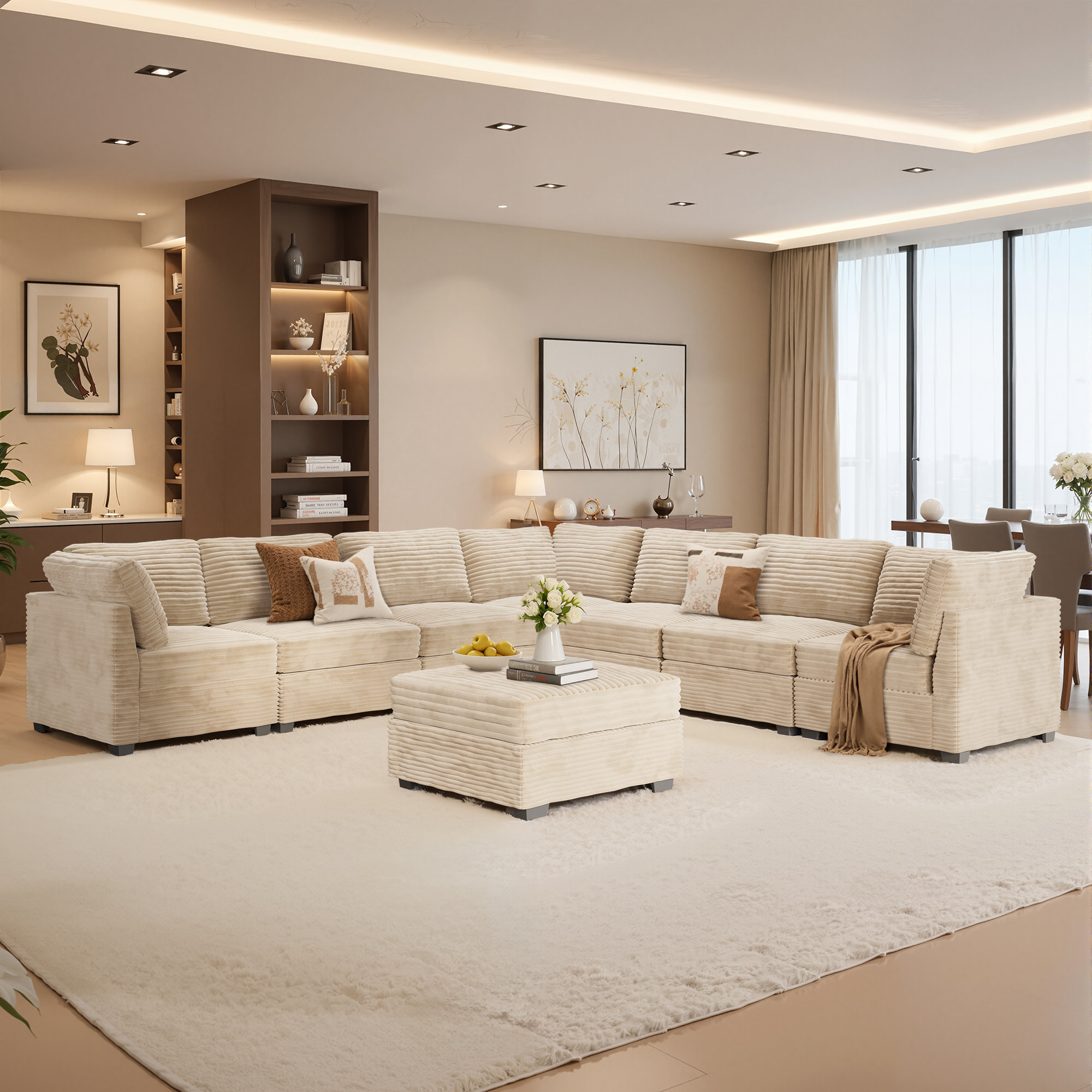 Wrought Studio Hogle Modern Modular L-Shaped Sectional Plush Corduroy ...