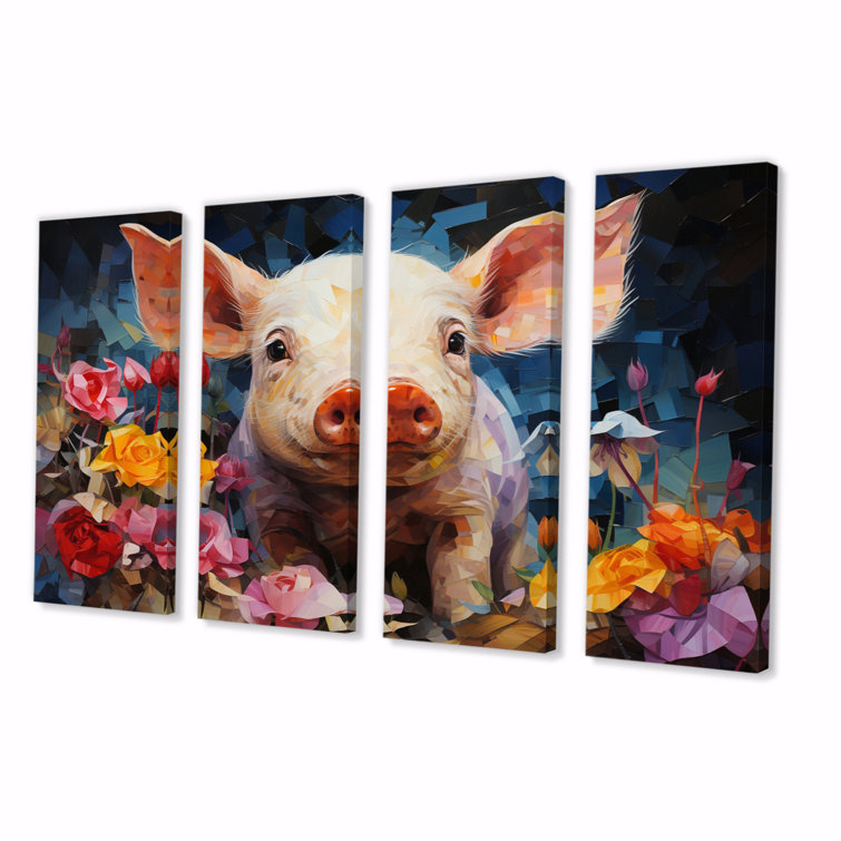 Harper Orchard " Pink Curious Piglet Collage " 4 - Pieces on Canvas ...