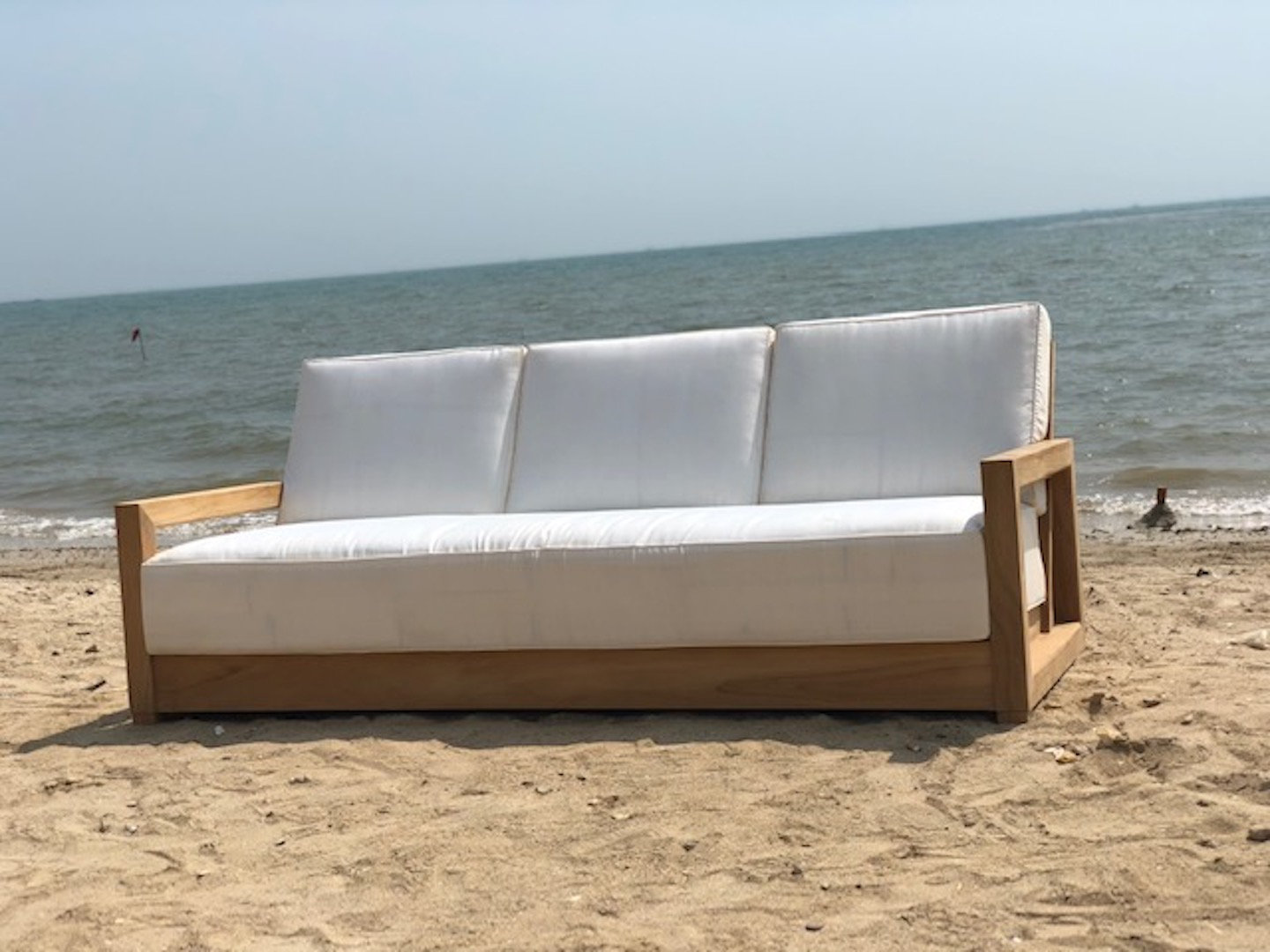 Hokku Designs Abrum 77" Wide Outdoor Teak Patio Sofa with Sunbrella ...