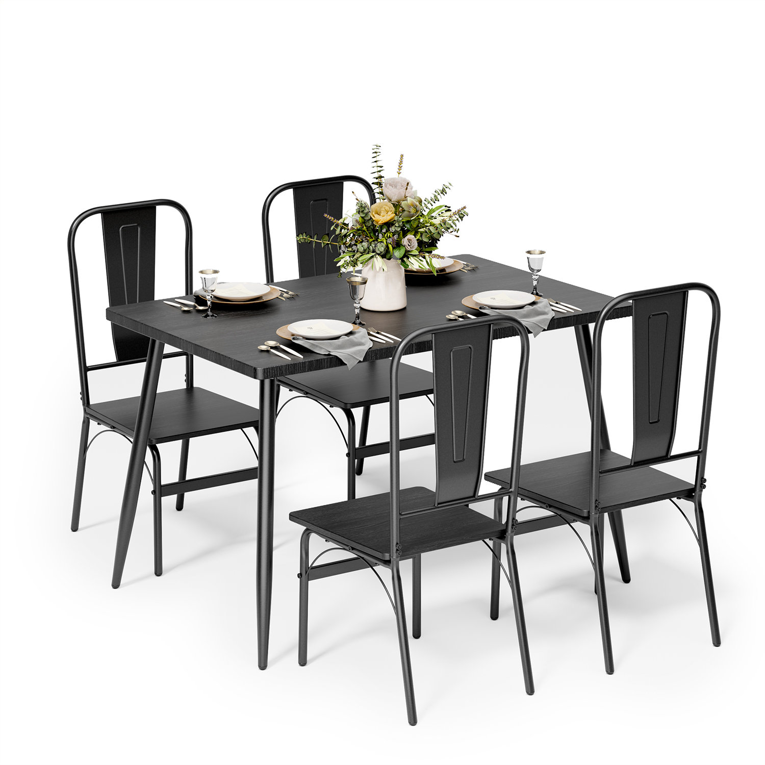 17 Stories 5-Piece 4-Person Rectangular Dining Table Set with Metal ...