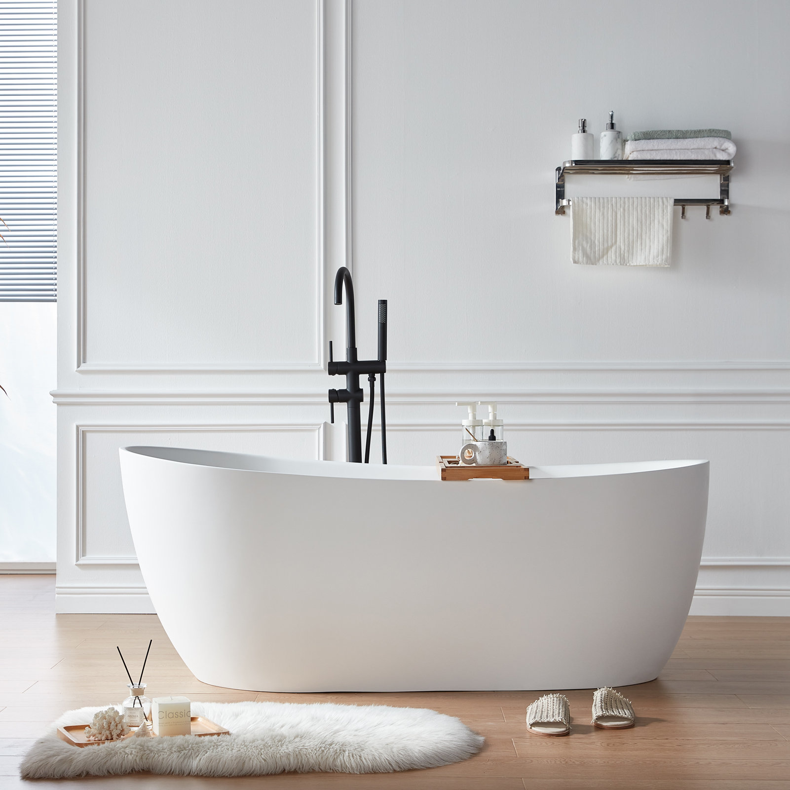 Pensen 71" X 33.46" Freestanding Soaking Solid Surface Bathtub ...
