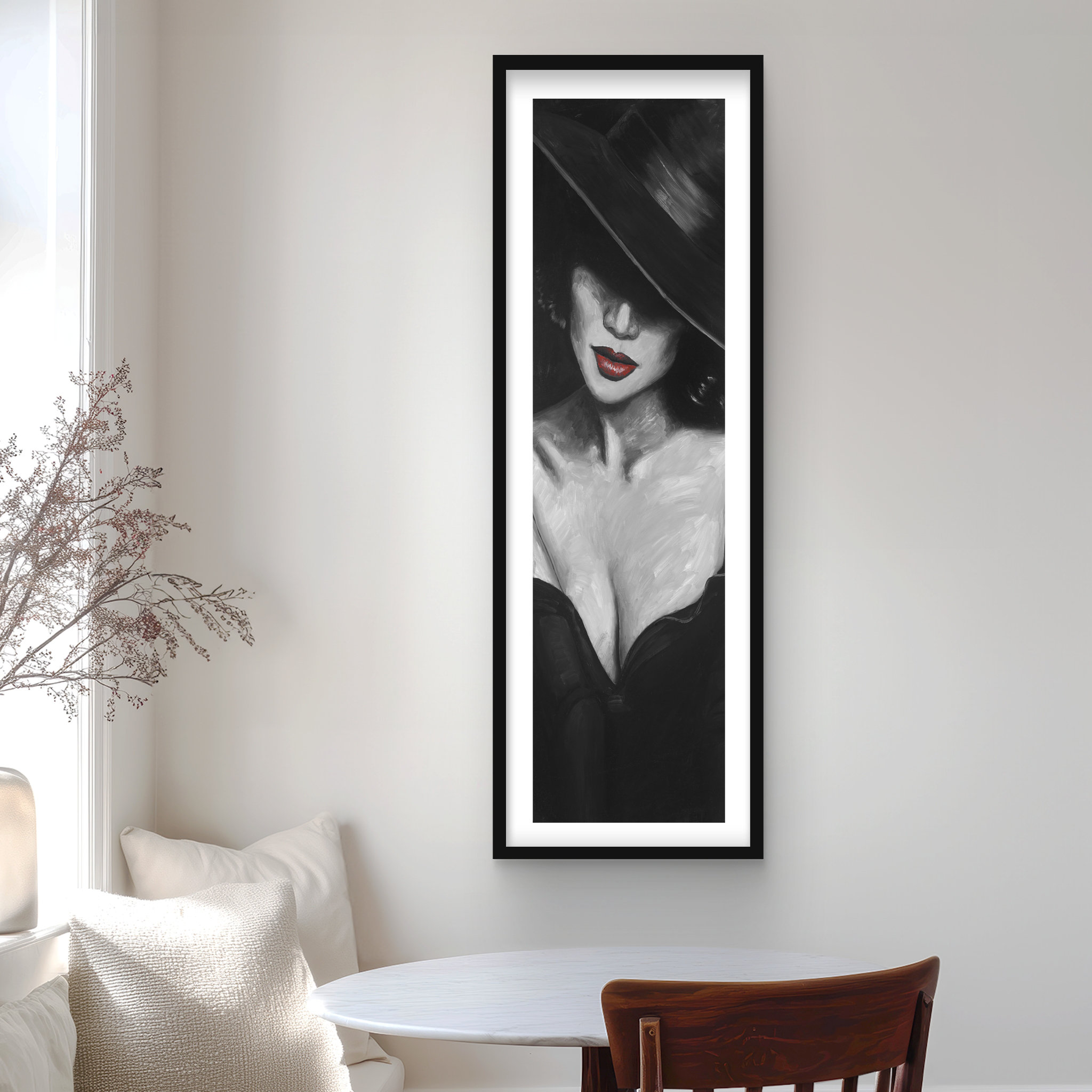 Lark Manor™ Mysterious Red Lips Lady - Gray Bedroom Framed Print Decor ...