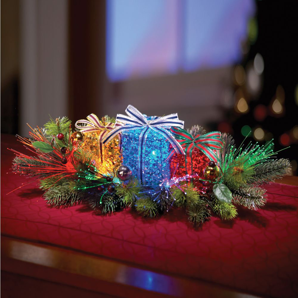 The Holiday Aisle® Lighted Gift Box Floral Christmas Centerpiece ...