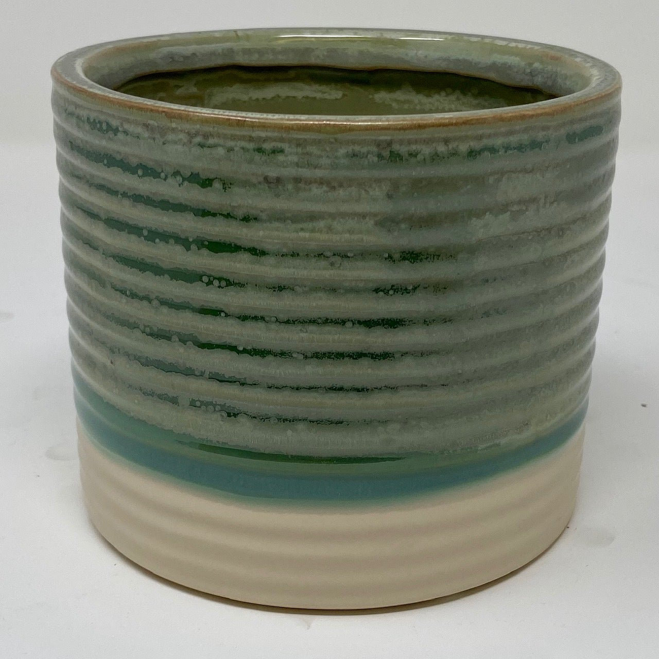 Gracie Oaks Green With Ivory Base Ripple Reactive Glaze Ceramic Planter ...