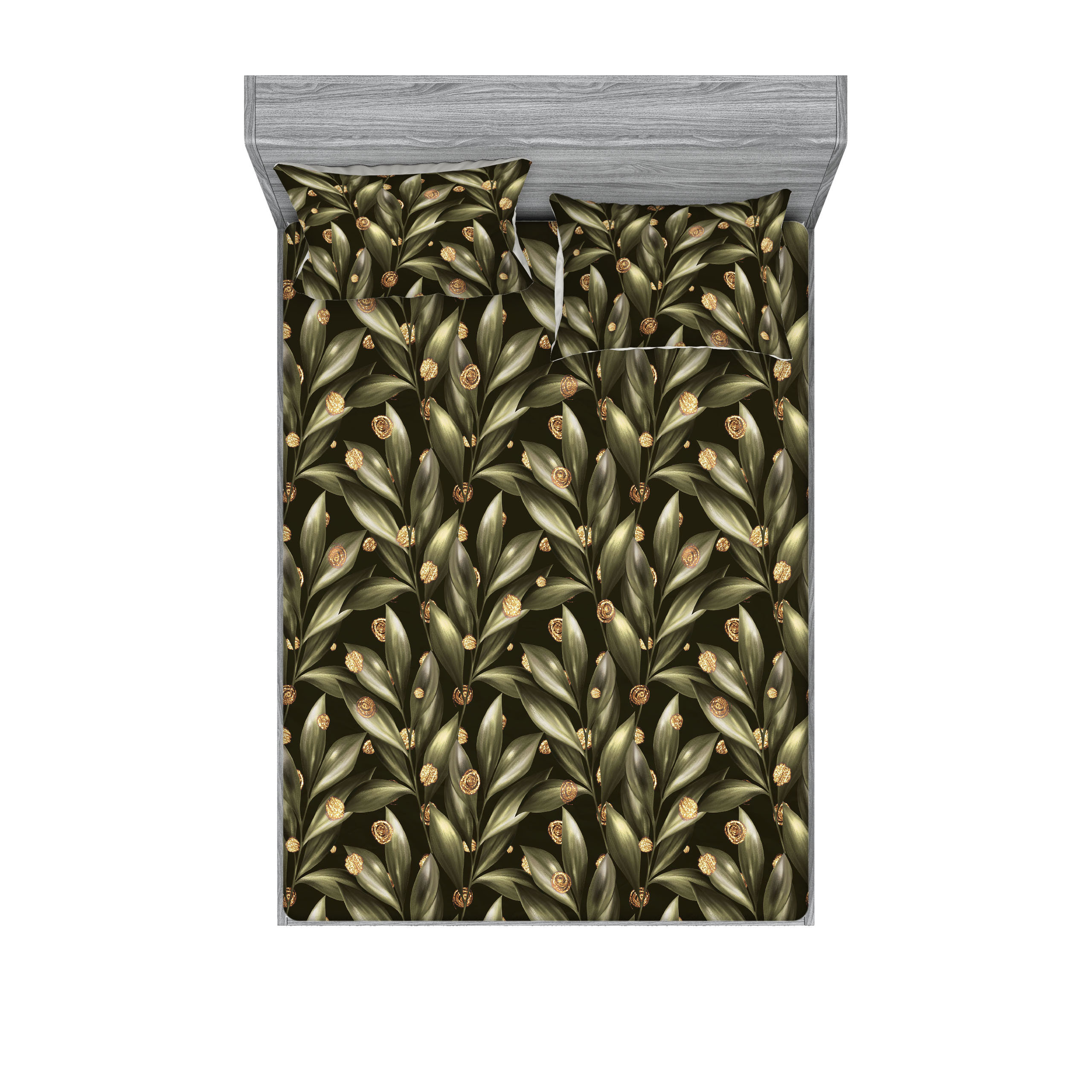 Ambesonne Fitted Sheet & Sham Art Realist Leaf Pale Olive Green | Wayfair