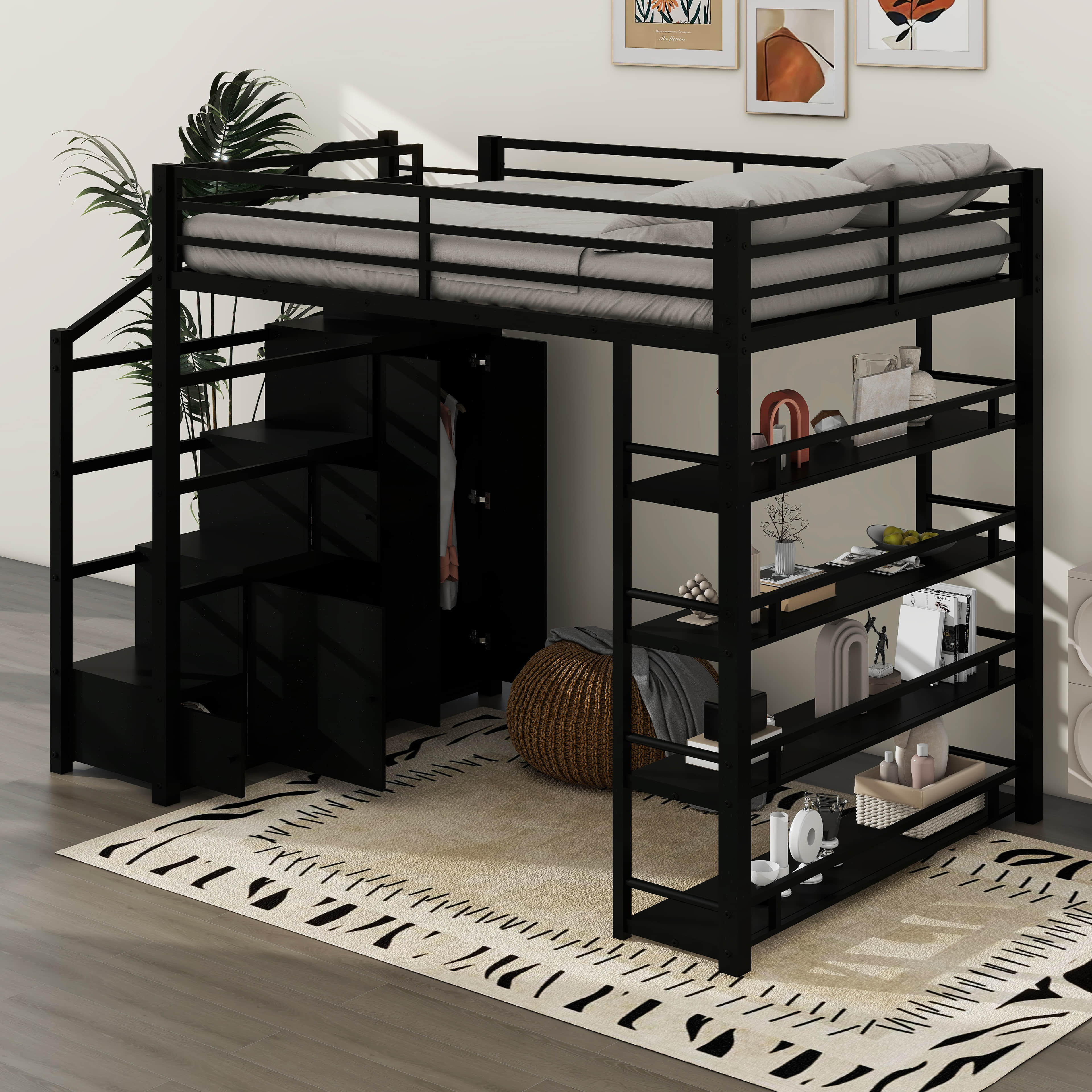 Isabelle & Max™ Full Size Loft Bed With Storage Stairs, With Wardrobe ...