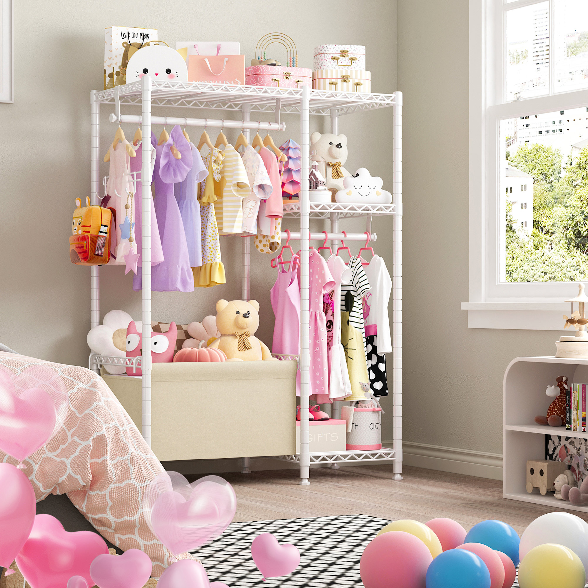 Rebrilliant Modestia 55.1''H Clothing Rack Cute Clothes Rack Adjustable ...