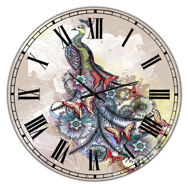East Urban Home Butterfly Peacock - Oversized Cottage Wall Clock | Wayfair