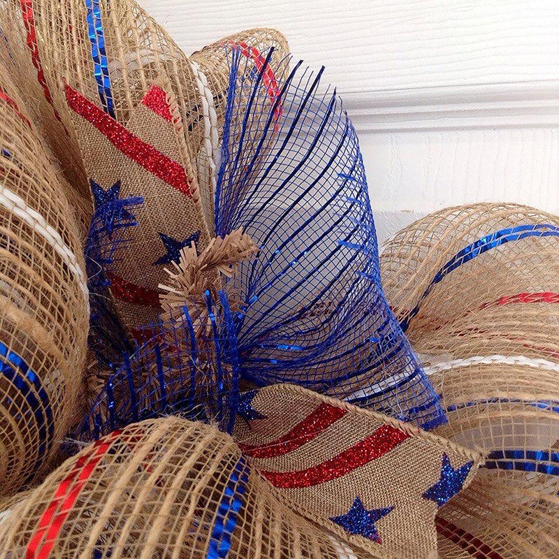 The Holiday Aisle® Patriotic Striped Burlap Red and Blue Wreath | Wayfair