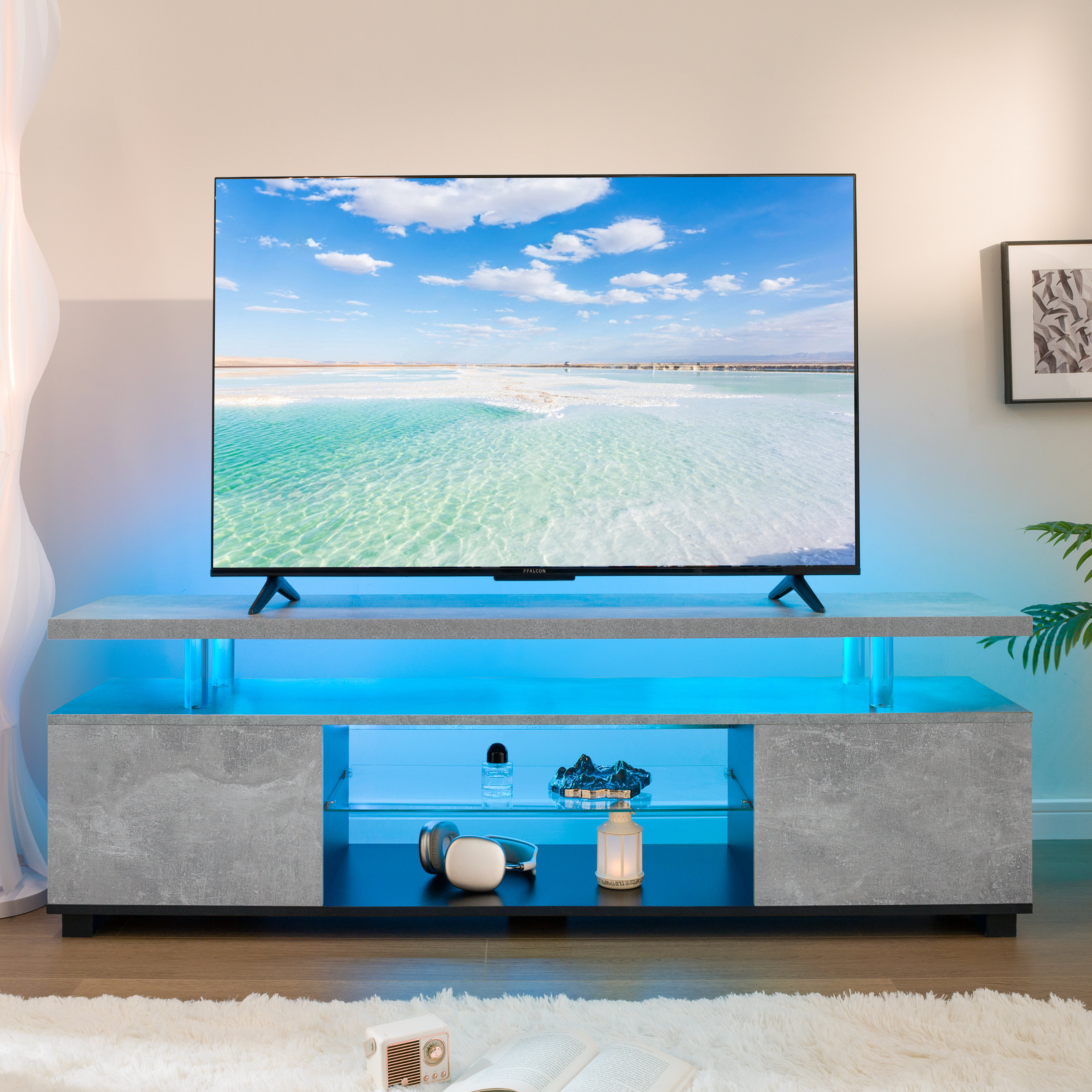 Orren Ellis Two-Tone Gaming TV Stand - Industrial Chic Media Console ...