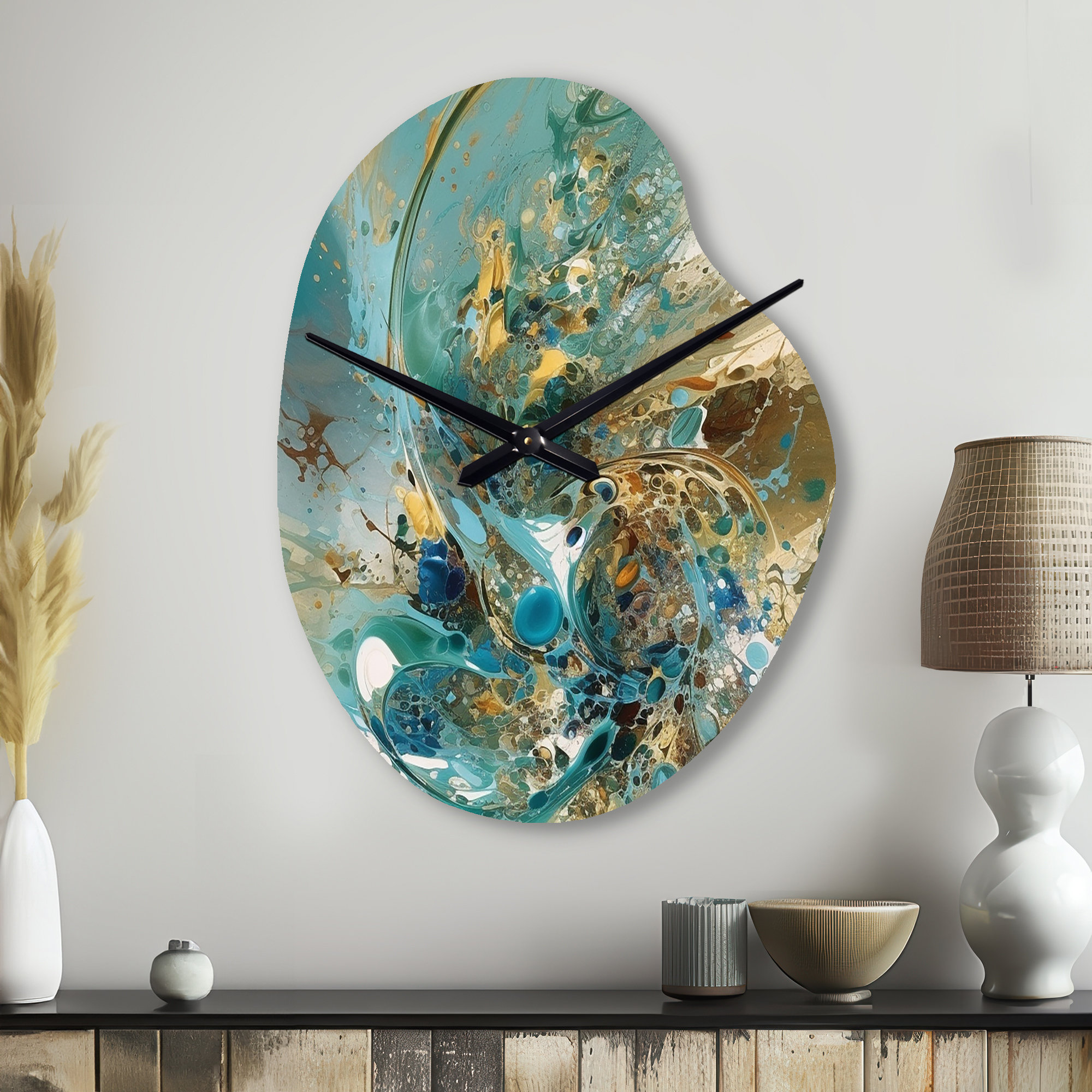East Urban Home Marthell - Pear Shape Turquoise Wall Clock - Unique ...